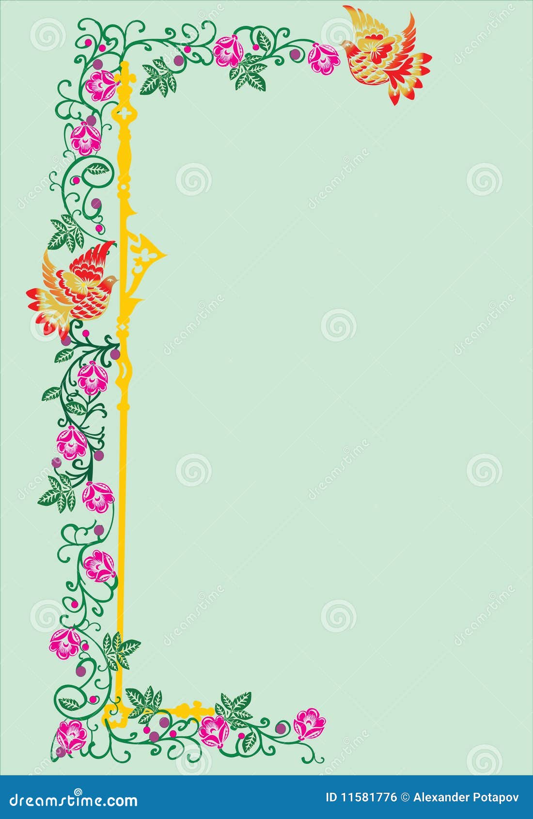 Vertical Green Floral Strip Stock Illustration - Illustration of ornate ...