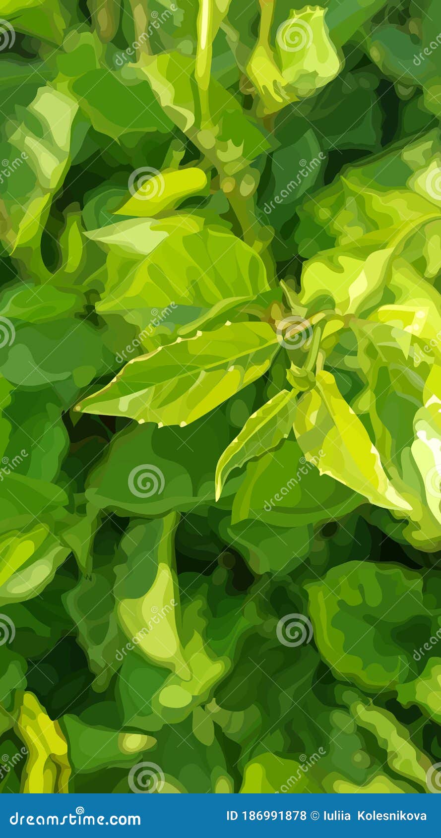 Vertical Green Summer Dense Vegetation Background with Young Leaves ...