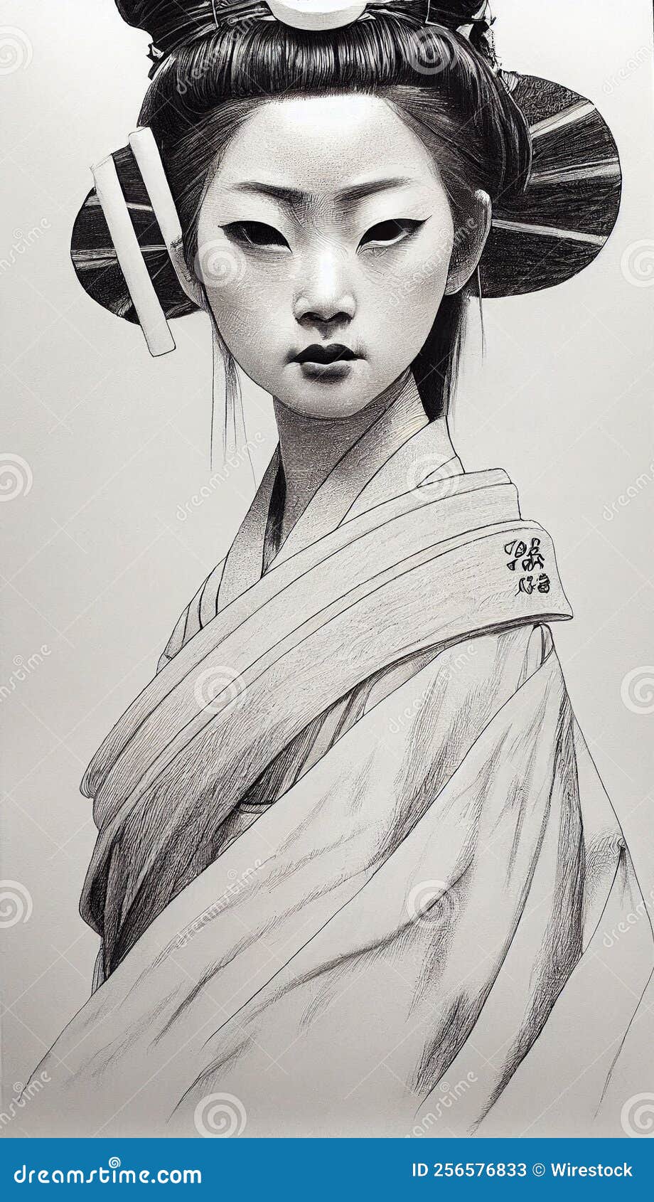 Vertical Greyscale Drawing of a Geisha of the 30s Stock Illustration ...