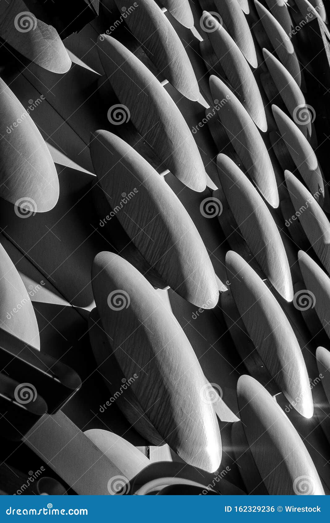 Vertical Greyscale Shot of Modern Architecture Oval-shaped Patterns ...