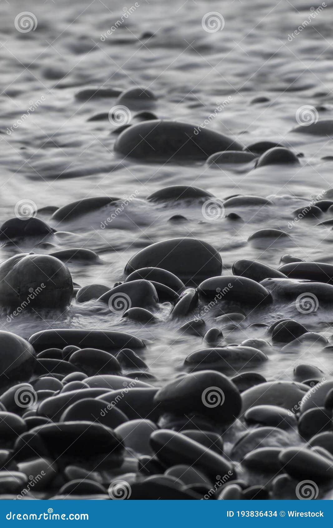 Vertical Greyscale Shot of Pebbles in the Water of the Sea Stock Photo ...