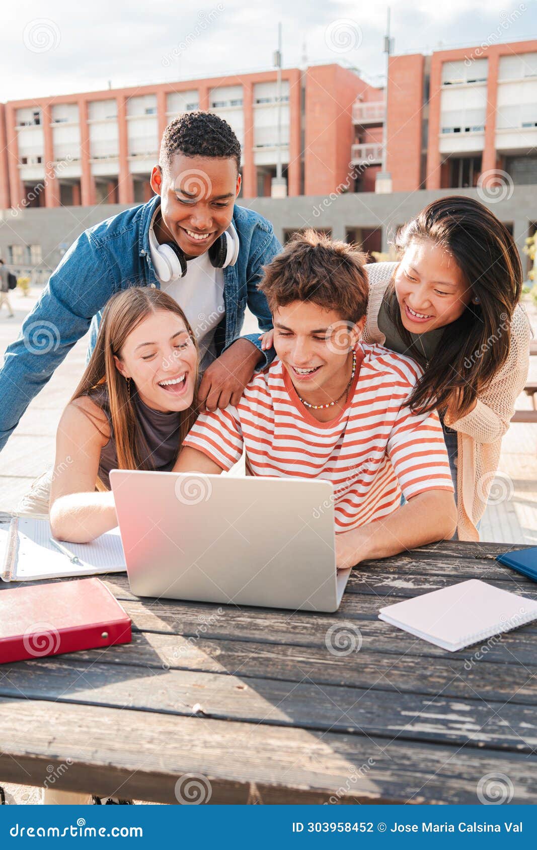 Vertical. Group of Young Classmates Studying Together and Preparing a ...