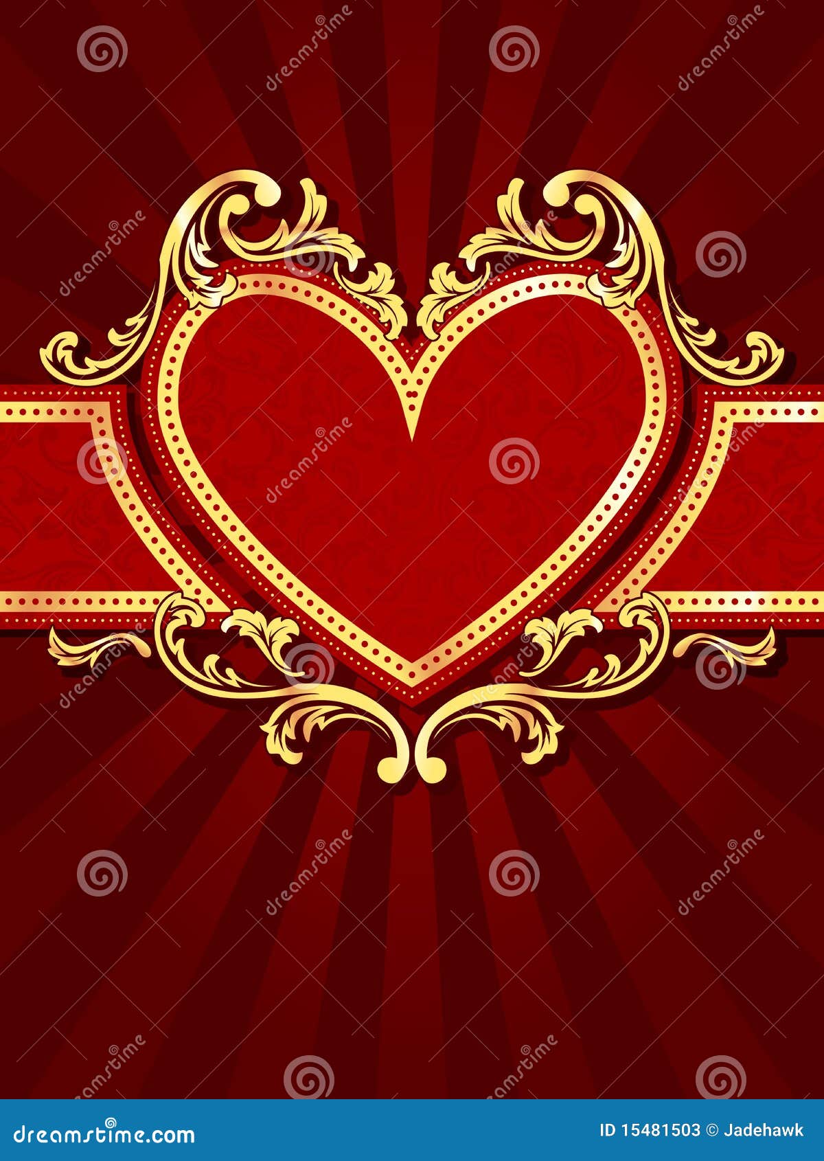 Vertical Heart-shaped Red Banner with Gold Filig Stock Vector ...