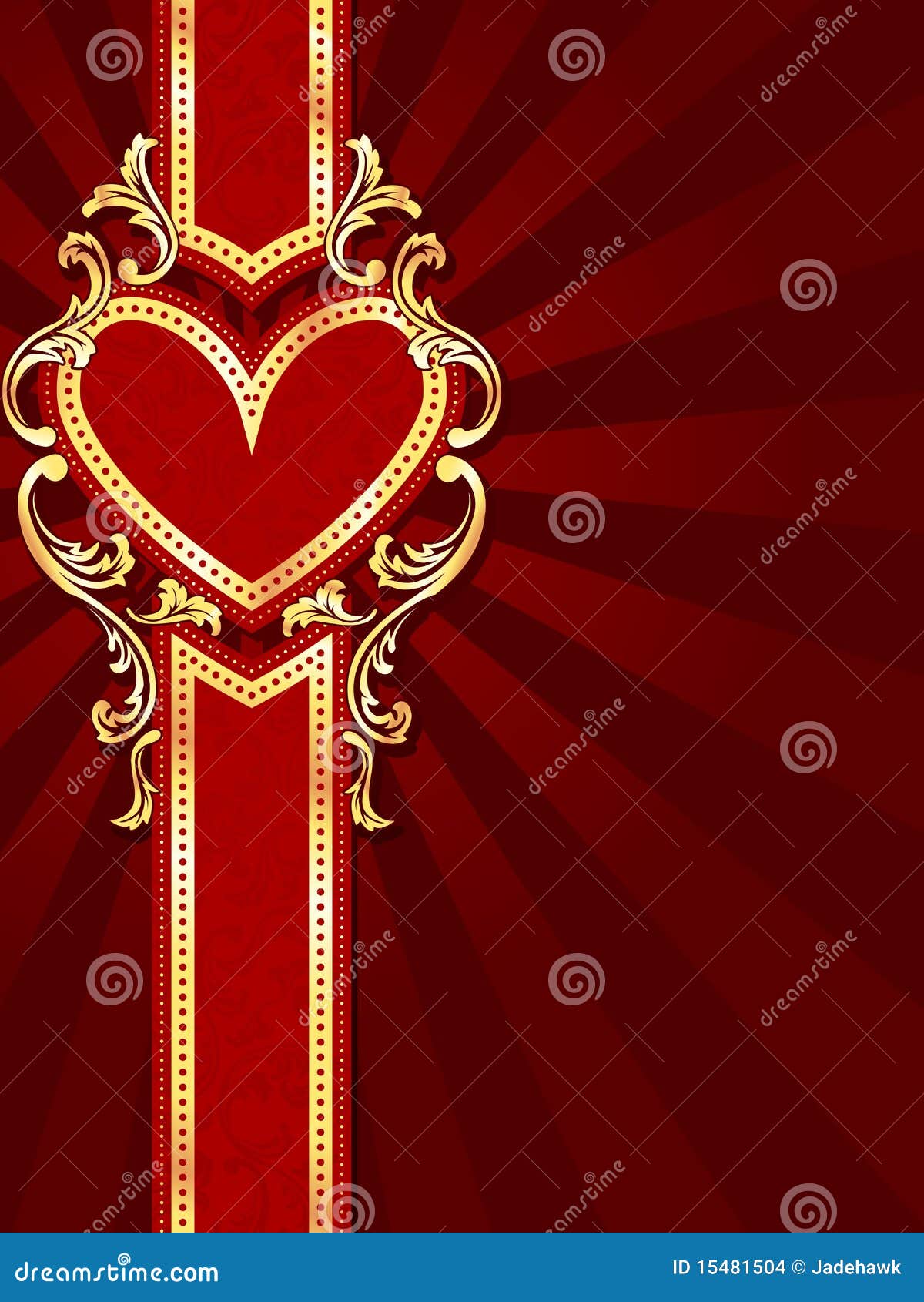 Vertical Heart-shaped Red Banner with Gold Filig Stock Vector ...