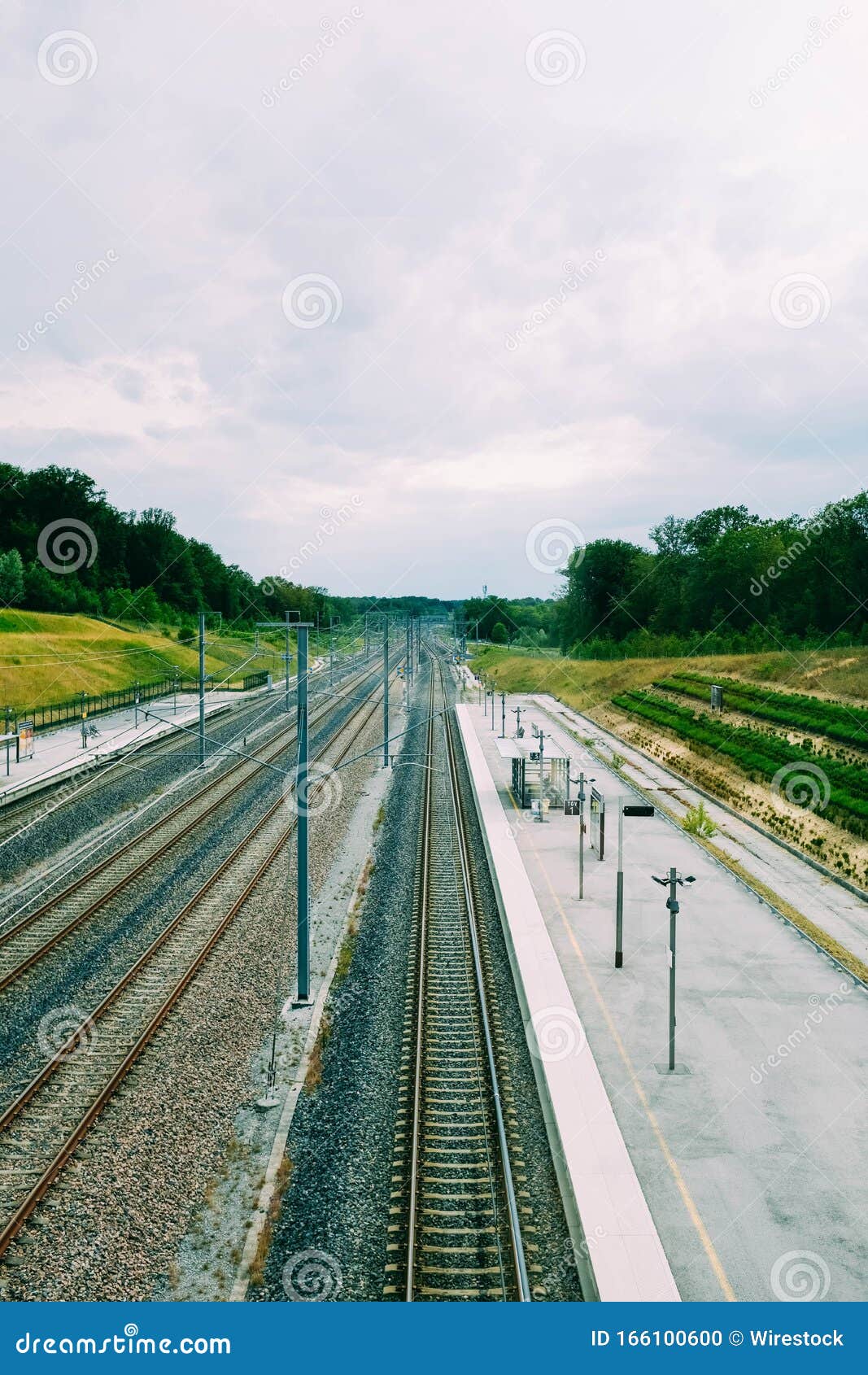 Vertical High Angle Shot of the Railway in an Empty Train Station ...