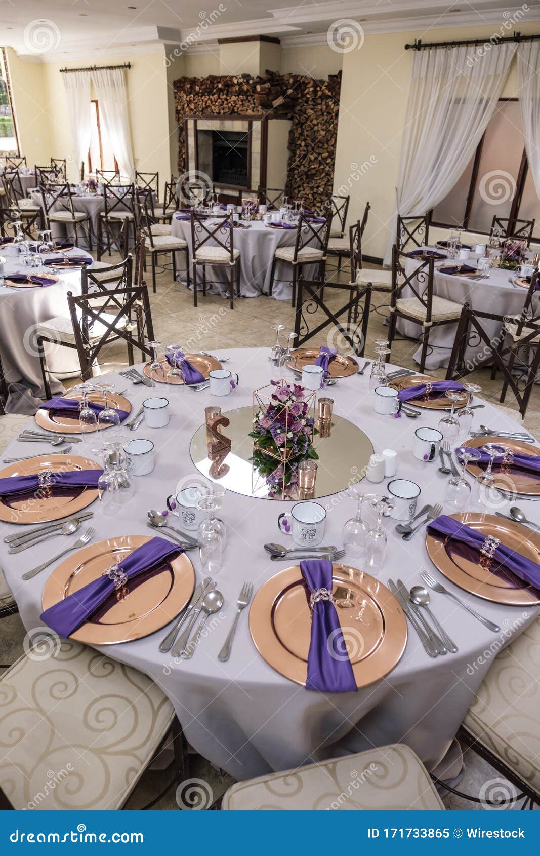 Vertical High Angle Shot of the Tables with Elegant Decorations in an ...