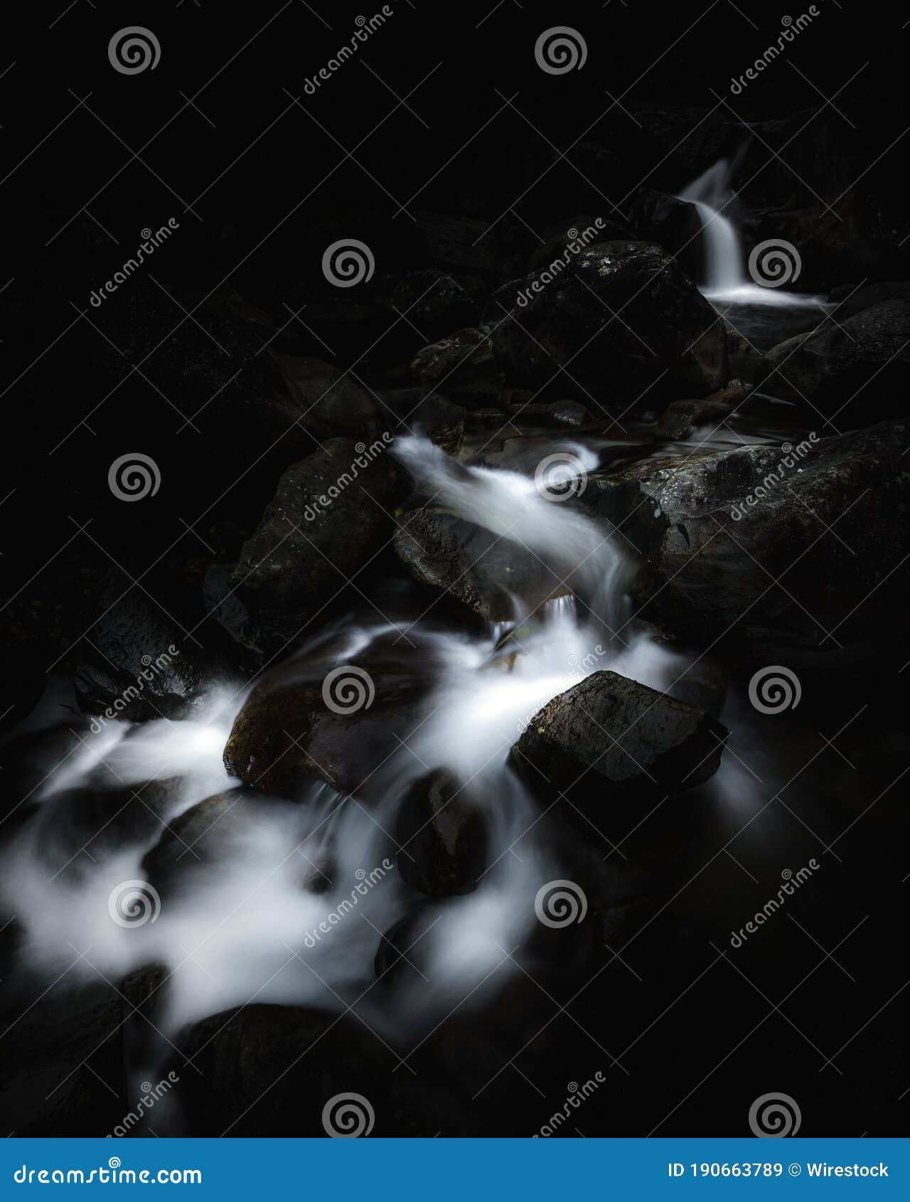 Vertical High Angle Shot of a Water Stream in between Black Rocks Stock ...