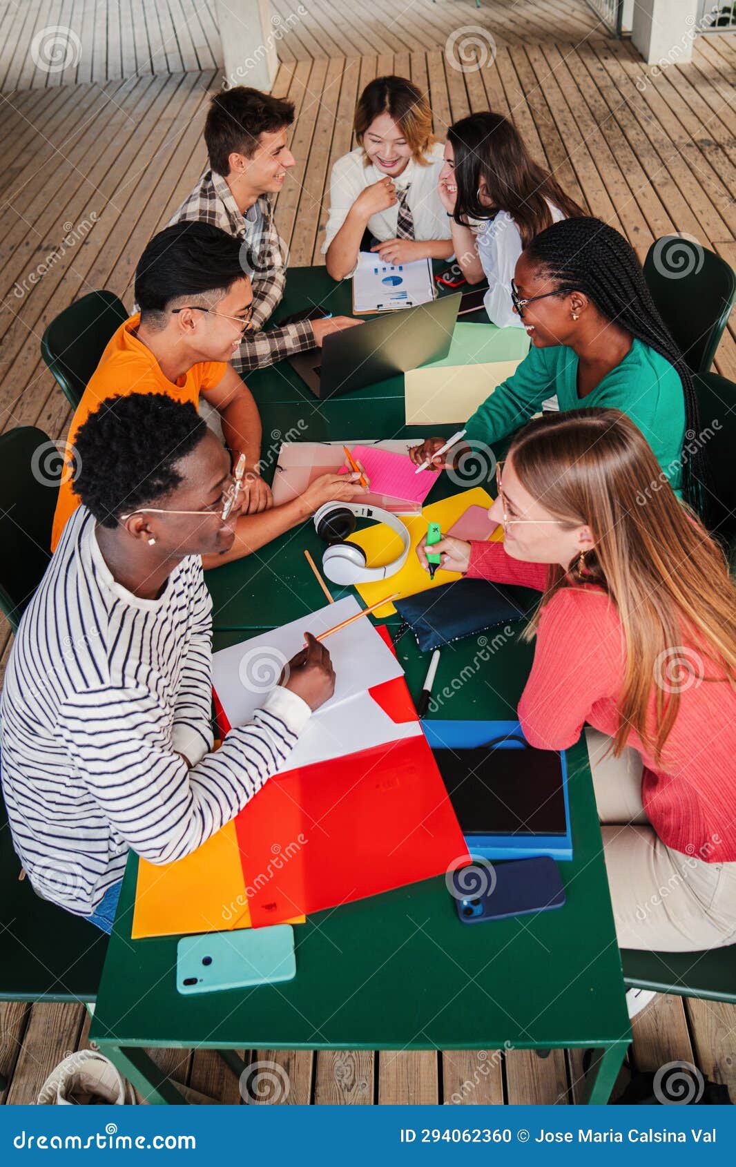 Vertical High Angle View of a Big Group of Multiracial Teenage Students ...