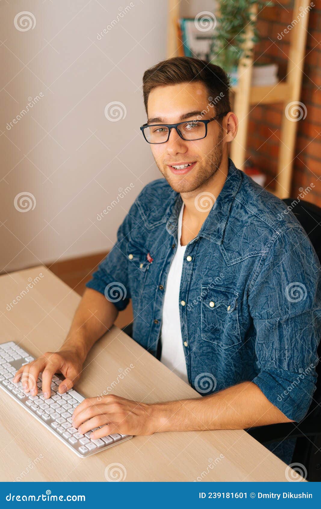 Vertical High-angle View Of Positive Young Freelance Programmer Male In ...