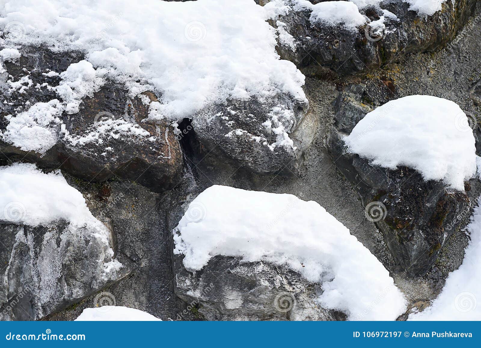 Vertical Hill Slope with Rocks Covered with Snow. Stock Image - Image ...