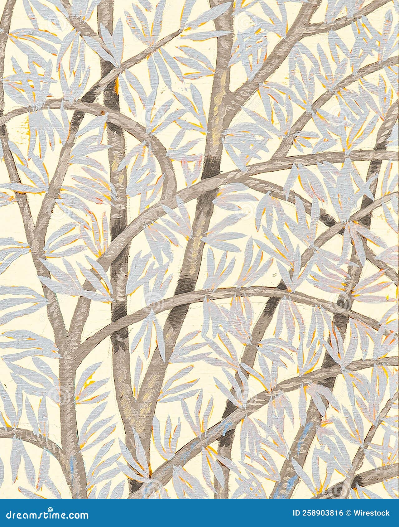 Vertical Illustrated Design of Tree Branches with Leaves on a Beige ...