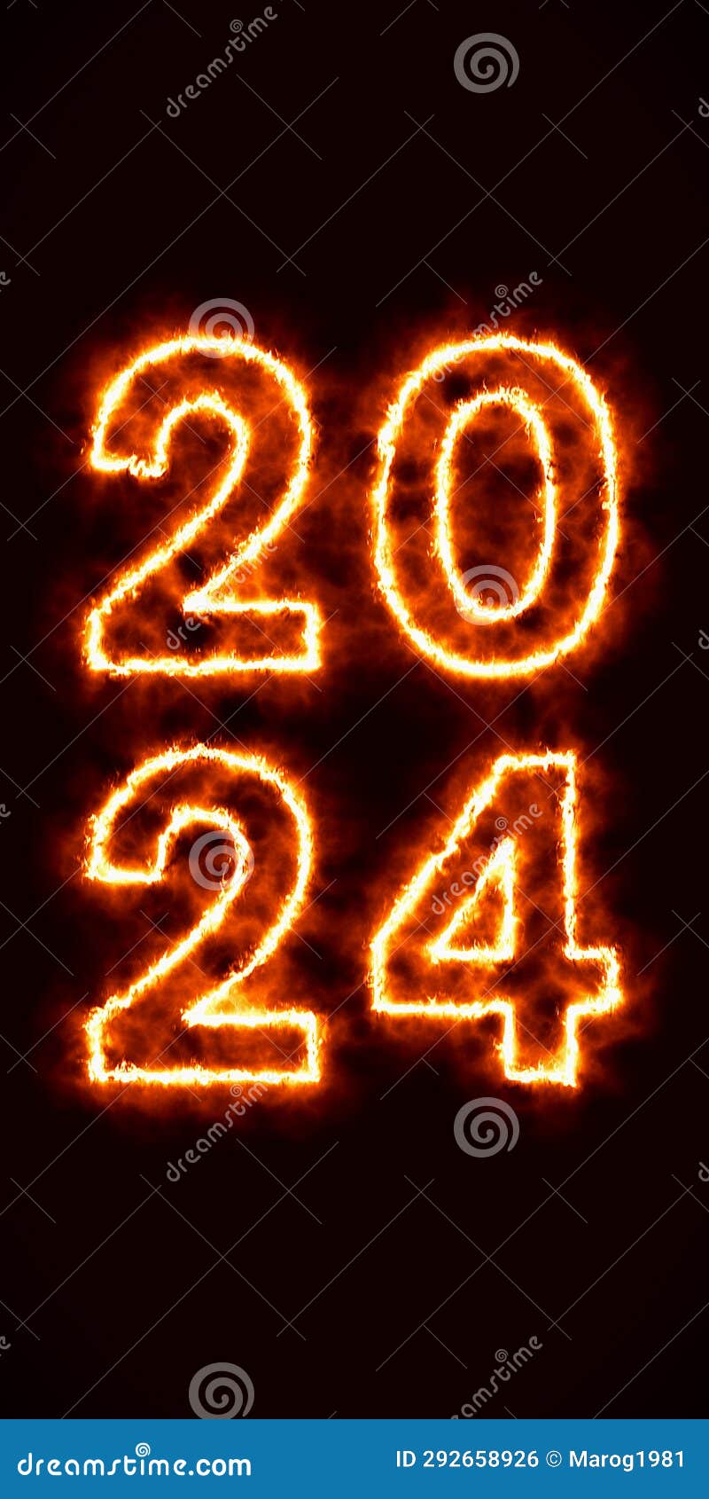 Vertical Illustration of Abstract Fire of the Numbers 2024 - Represents ...