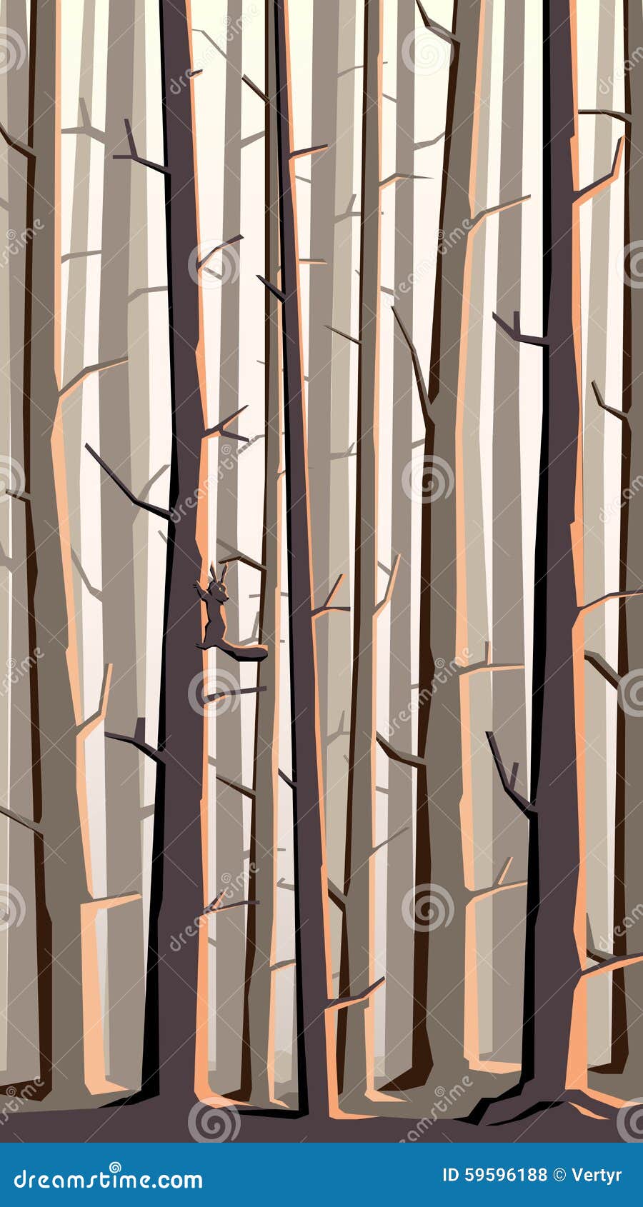 Vertical Illustration of Cartoon Forest with Mountains. Stock Vector ...