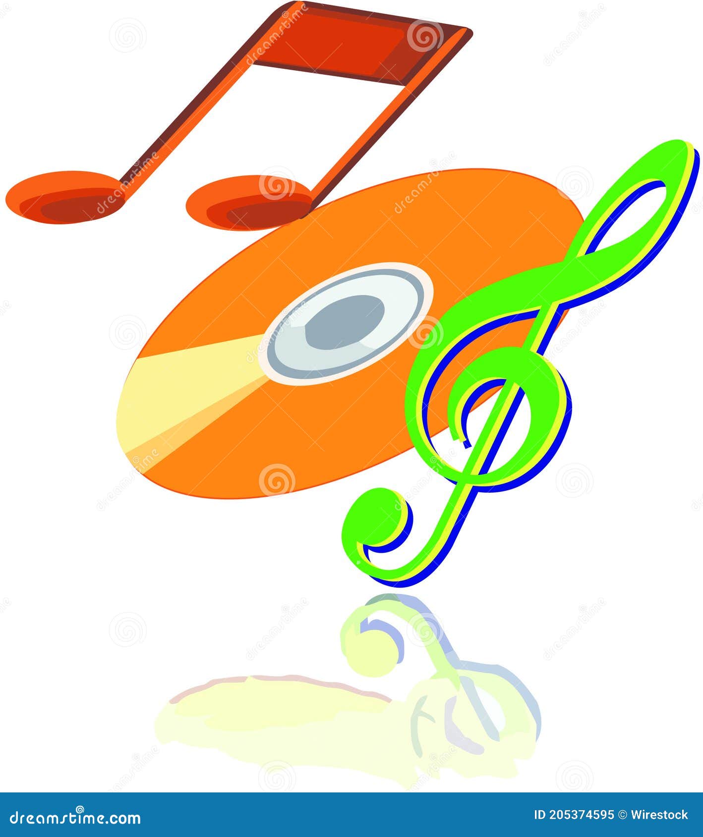 Vertical Illustration of a CD Disc with Music Notes on White Background ...