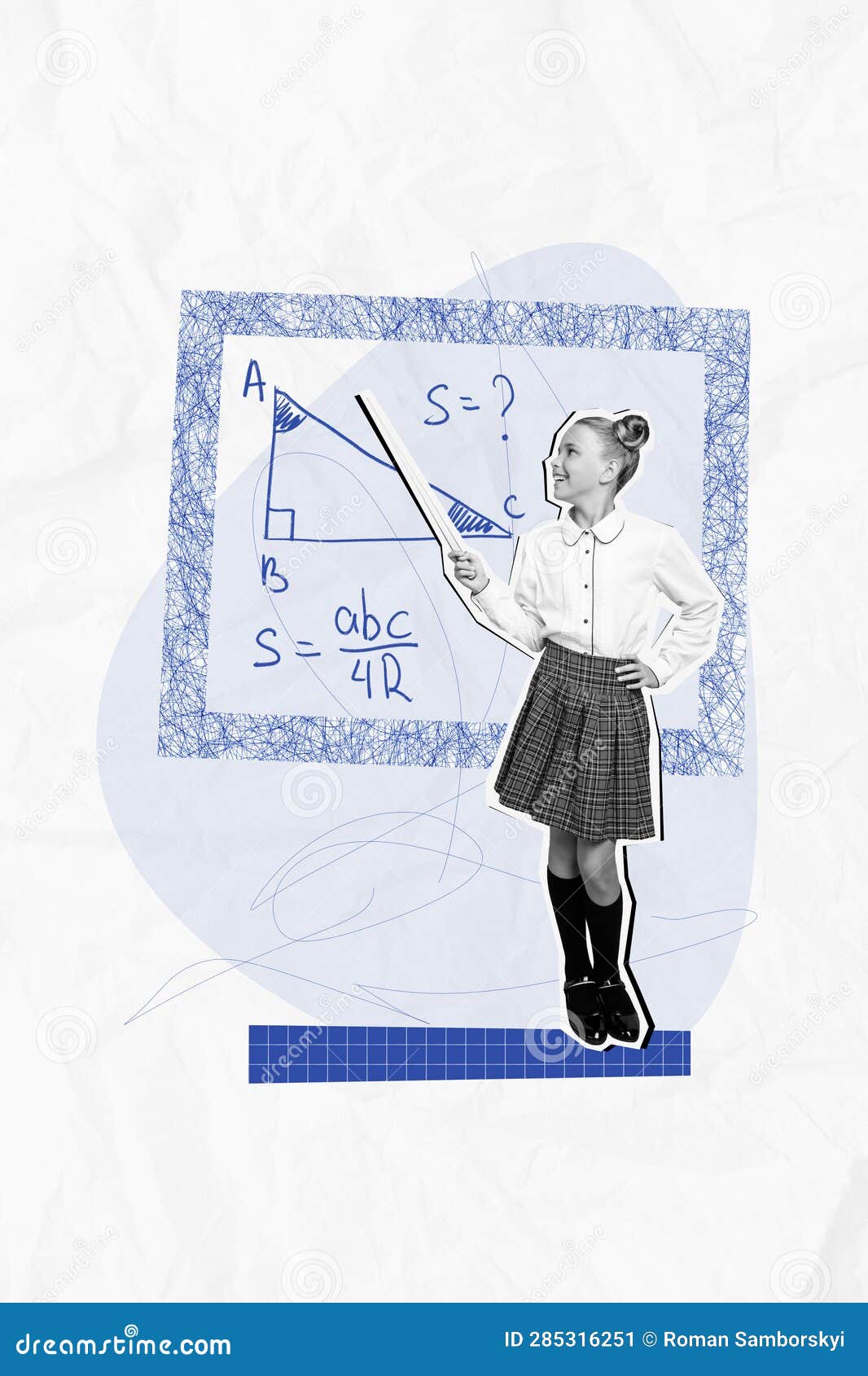 Vertical Illustration Collage of Clever Girl School Classroom Pointer ...