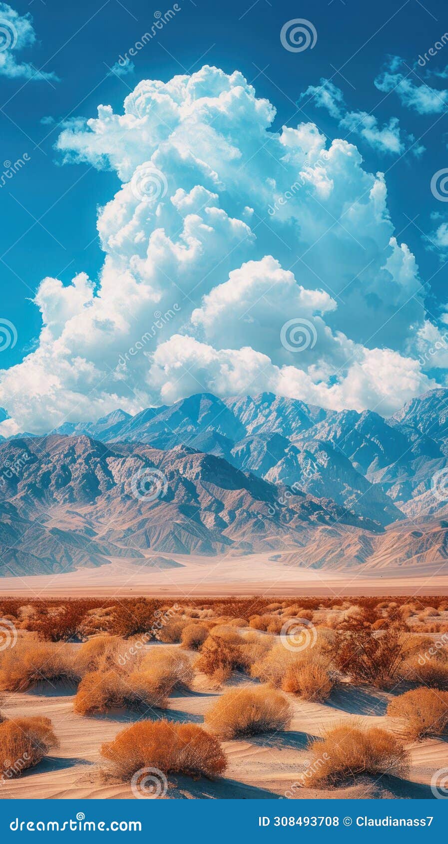 Vertical Illustration of Desert Landscape in Front and Mountains in ...