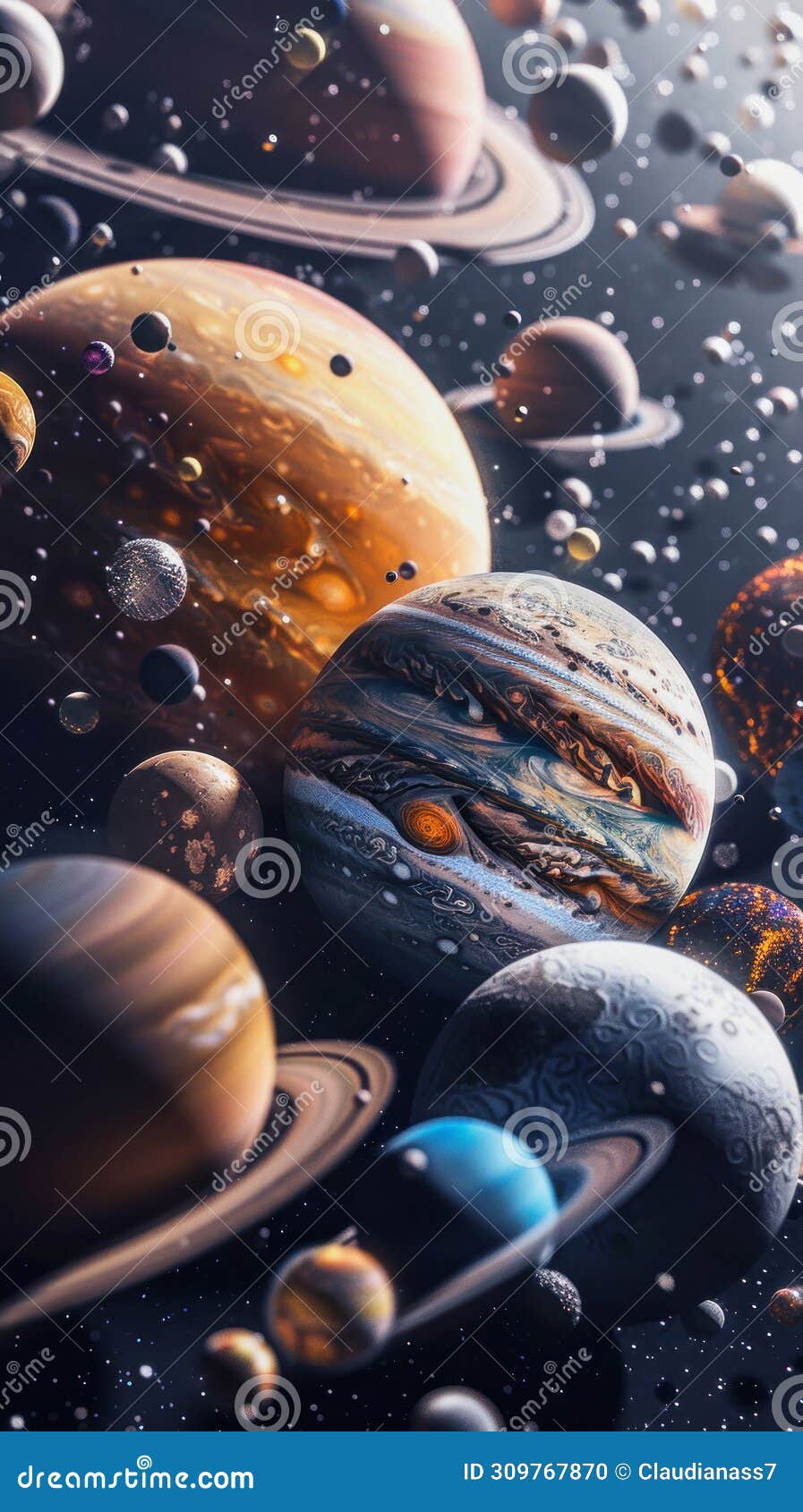 Vertical Illustration of Many Planets in Disorder Stock Photo - Image ...
