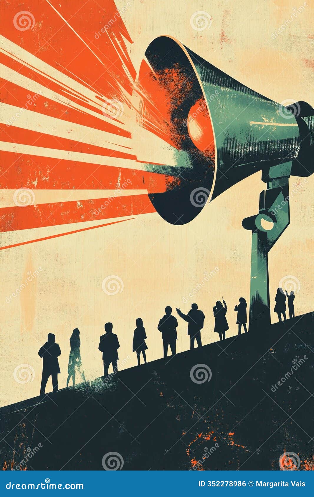 Vertical Illustration of a Megaphone Emitting Sound Waves, Minimal ...