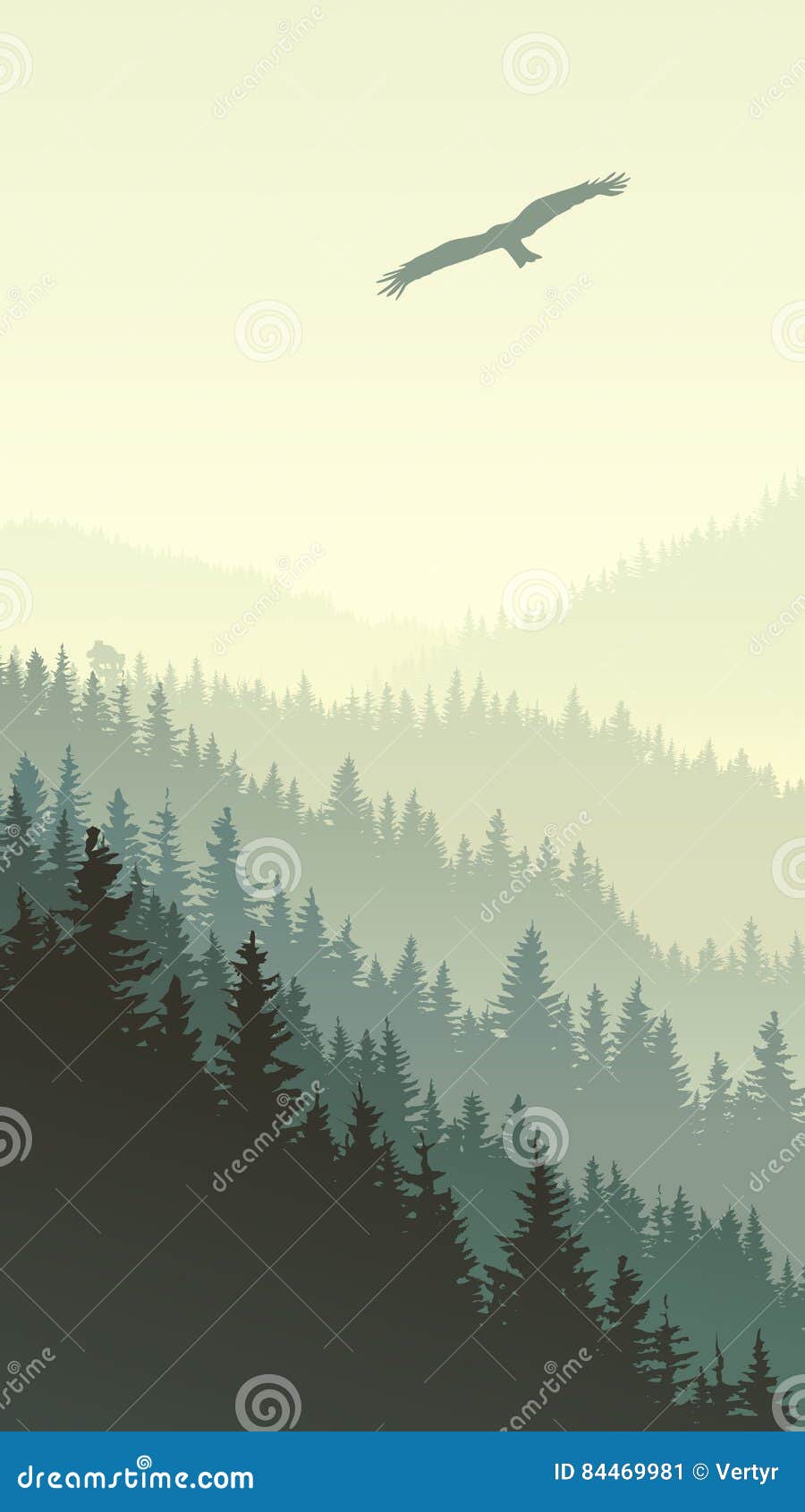Vertical Illustration of Misty Forest Hills. Stock Vector ...
