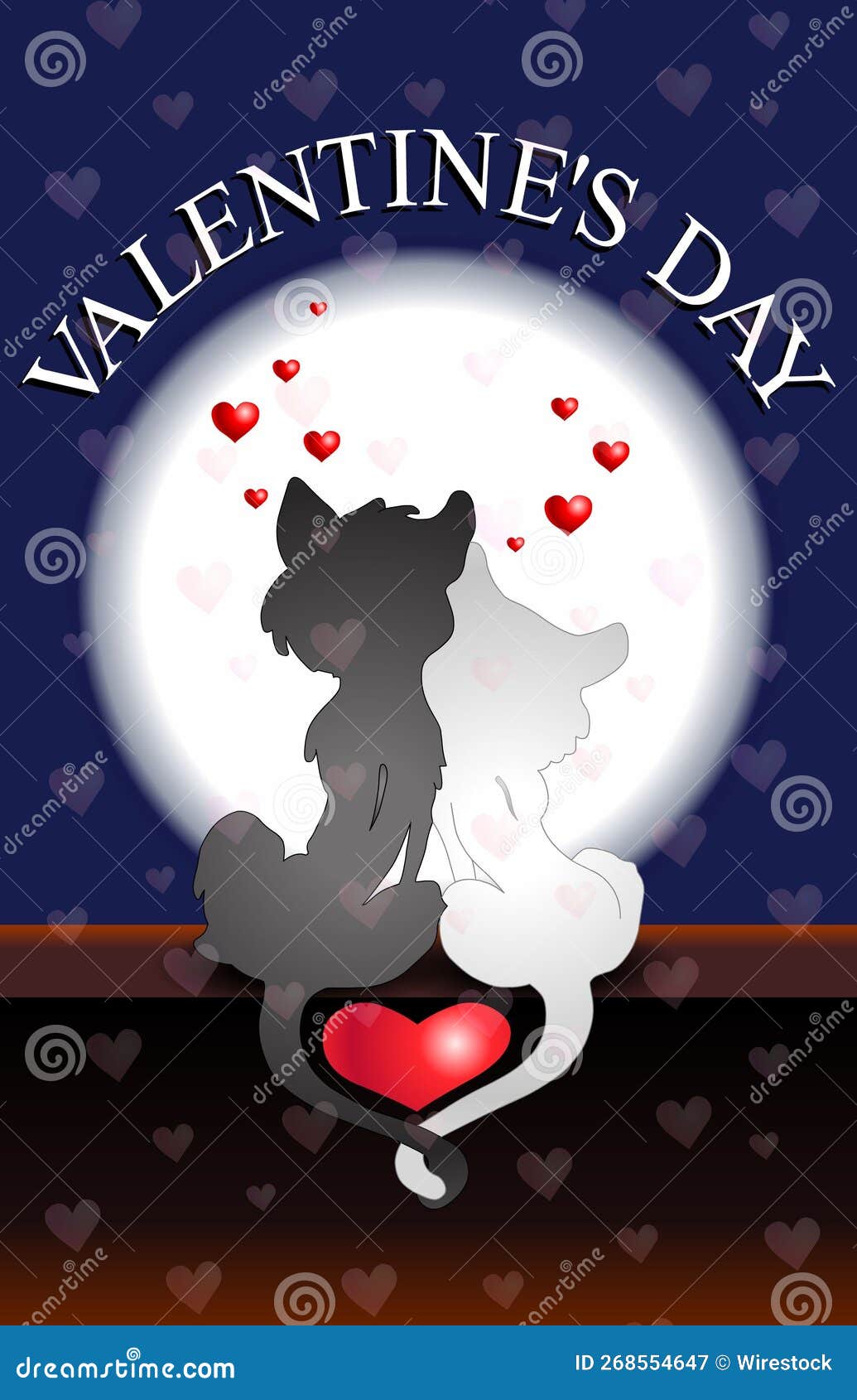 Vertical Illustration Valentine S Day Card Template of a Pair of Wolves ...
