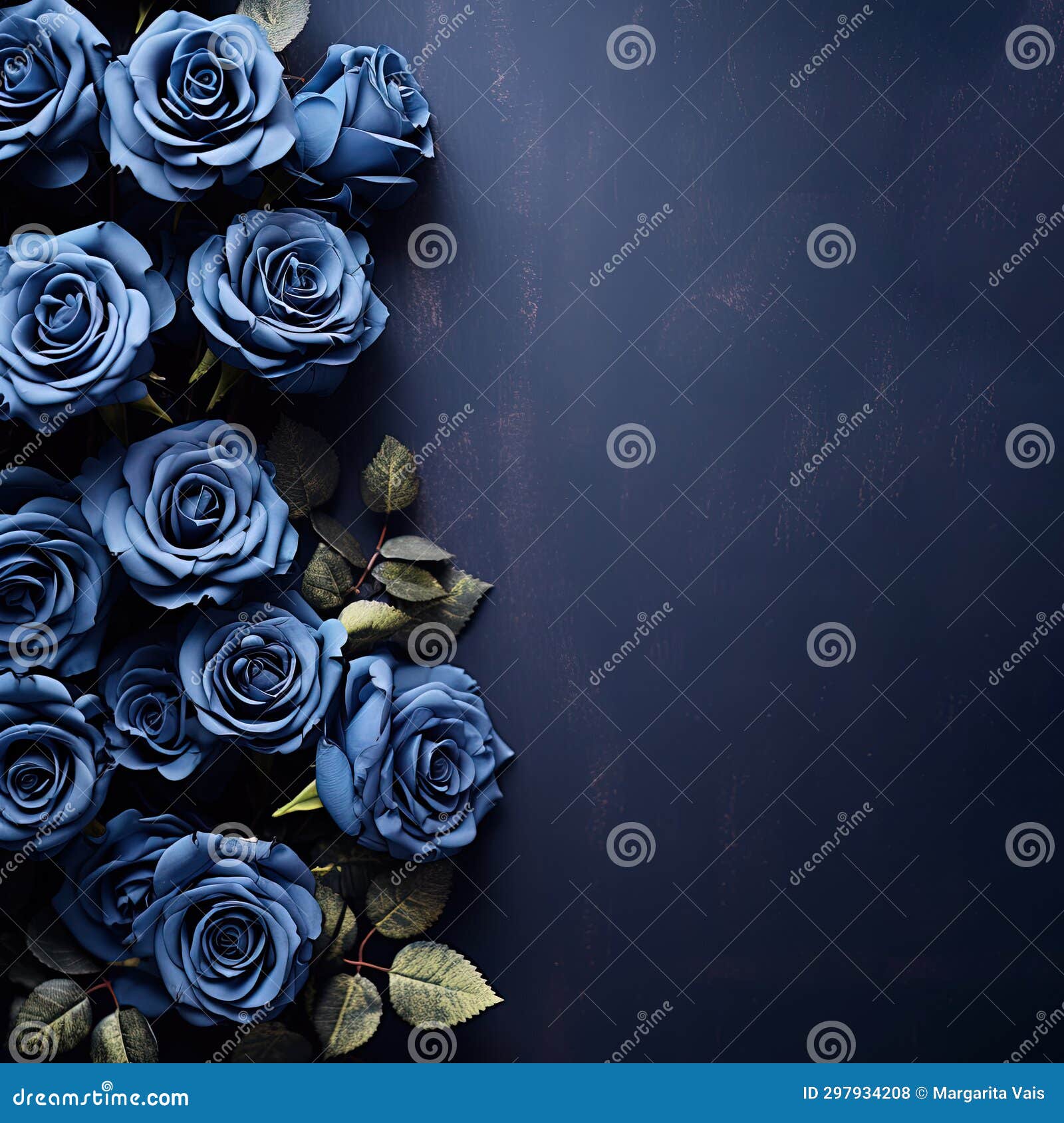 Vertical Image of Blue Roses Frame on Dark Background Top View ...