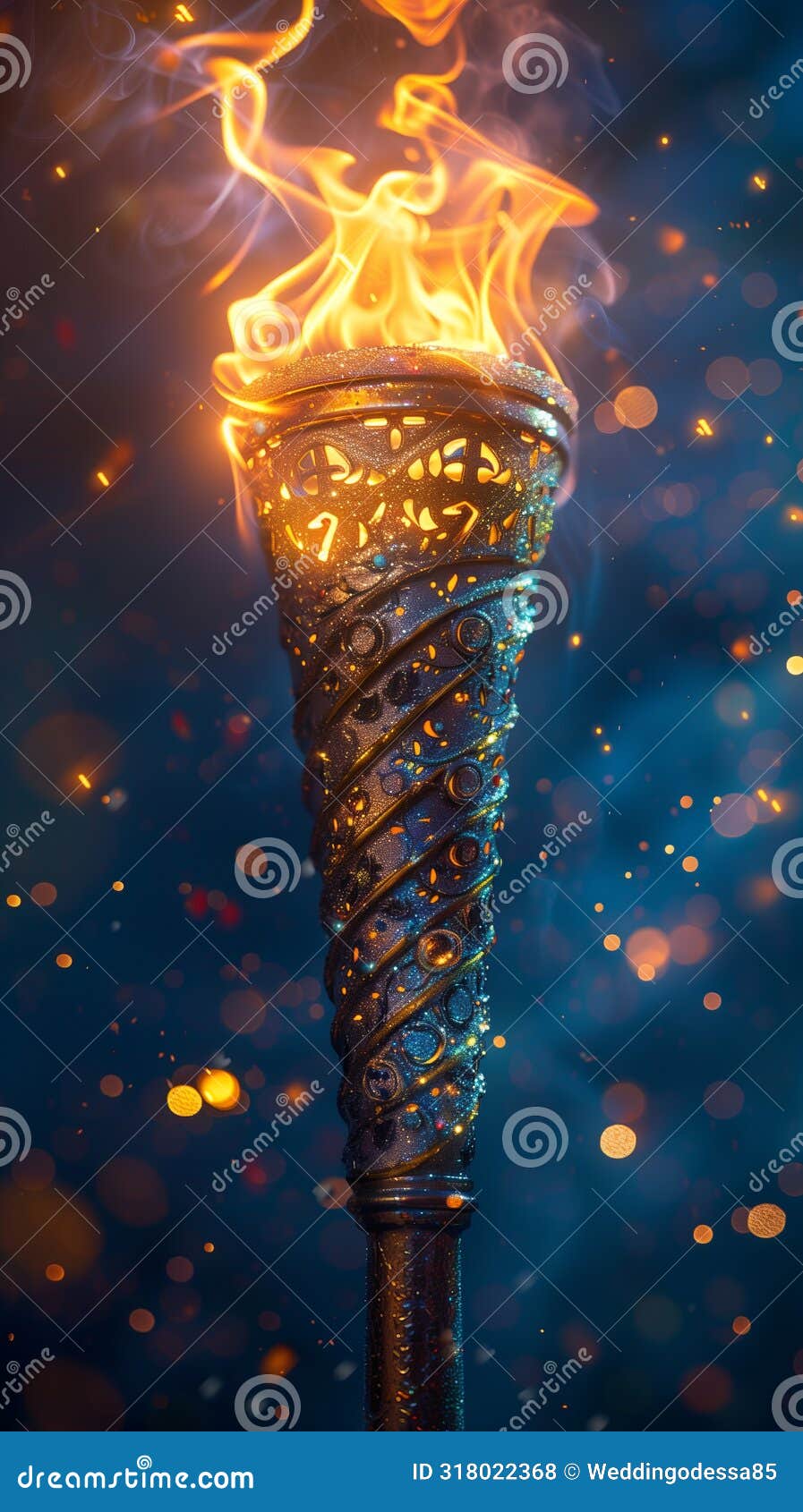 A Vertical Image of a Burning Torch with Forging Elements on a Dark ...