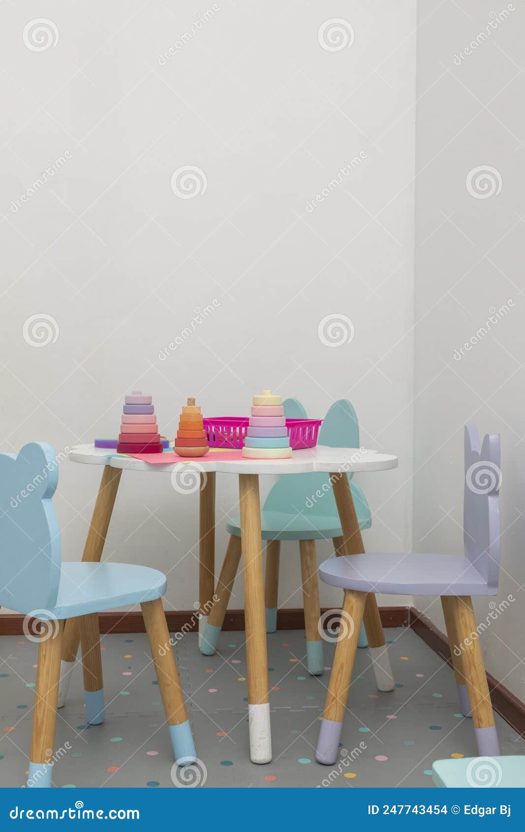 Vertical Image of a Children S Work Table, with Toys and Things To Draw ...