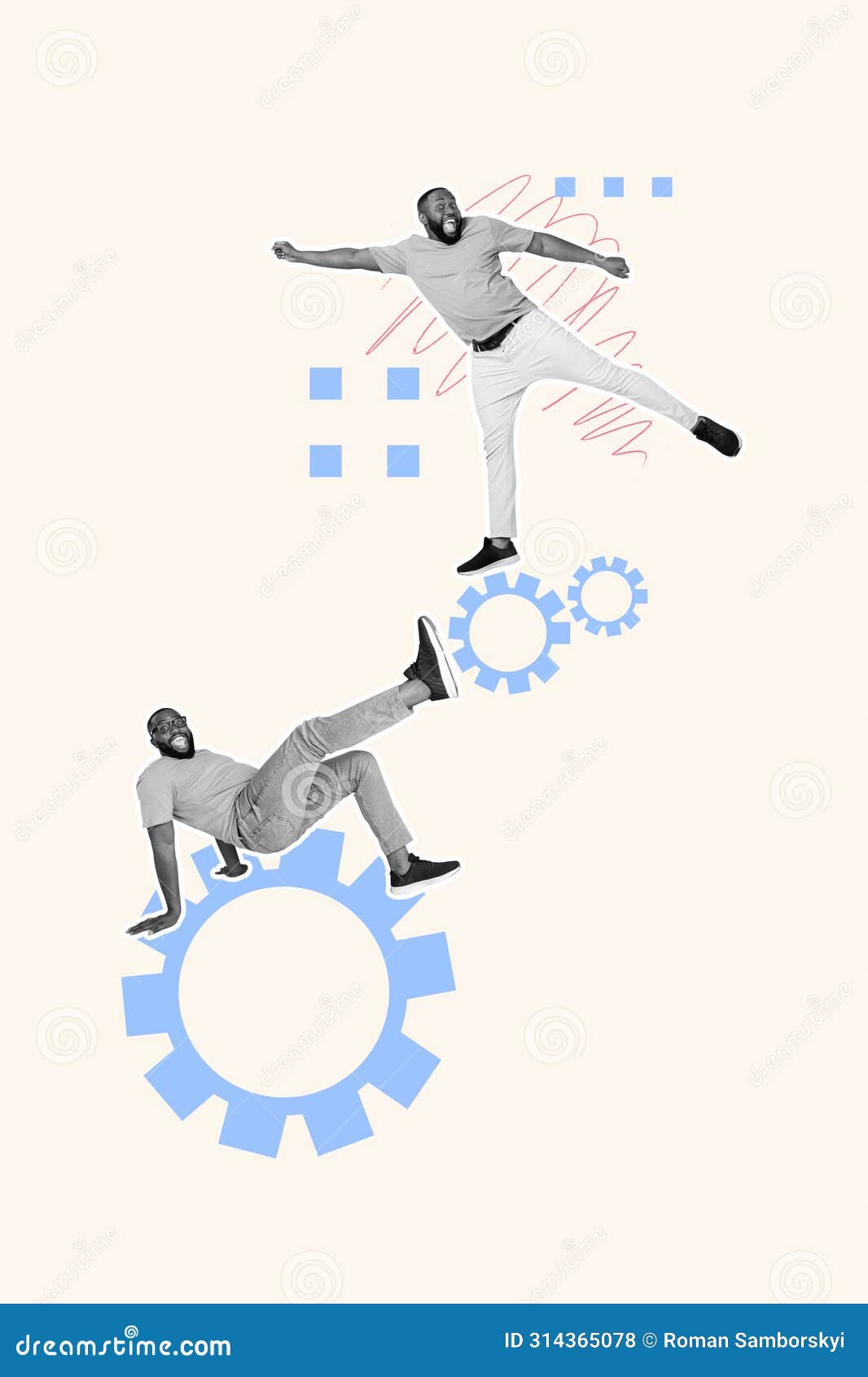 Vertical Image Collage of Funny American Guy Dance Gearwheel ...