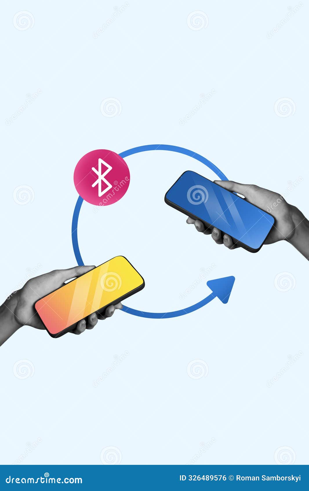 Vertical Image Collage Smartphones Data Transfer Send Wireless ...