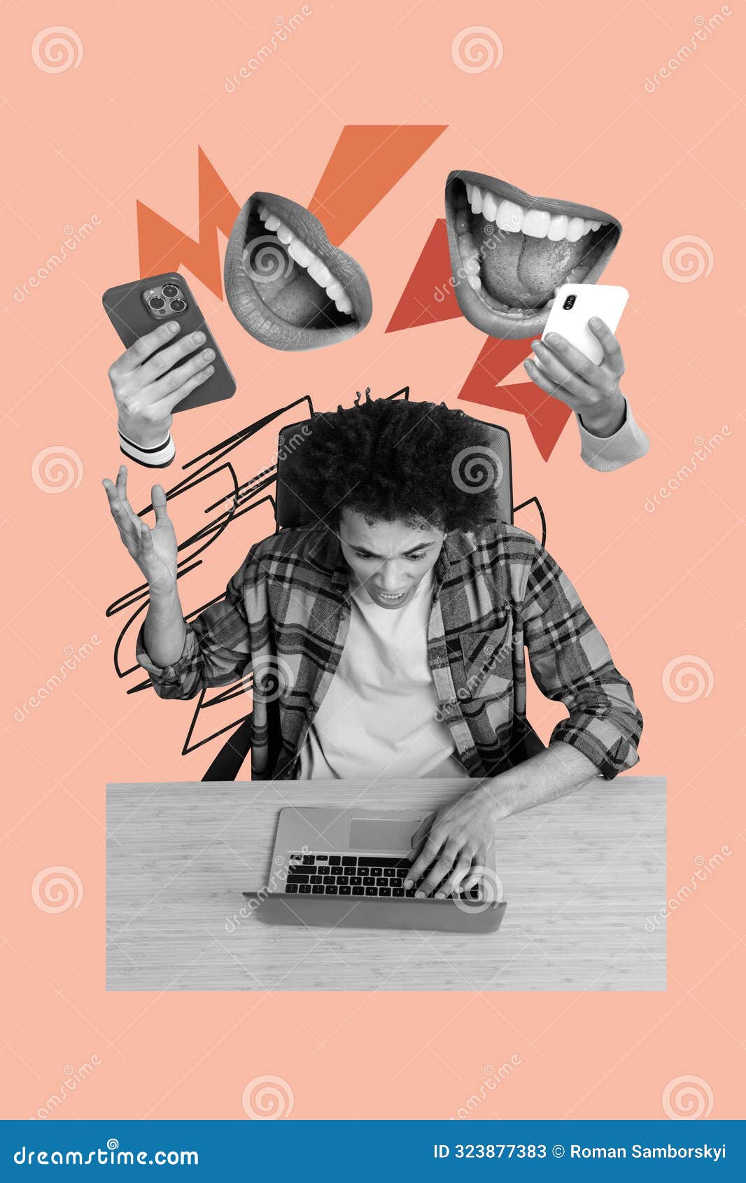 Vertical Image Collage Stressed Man Employee Worker Remote Job