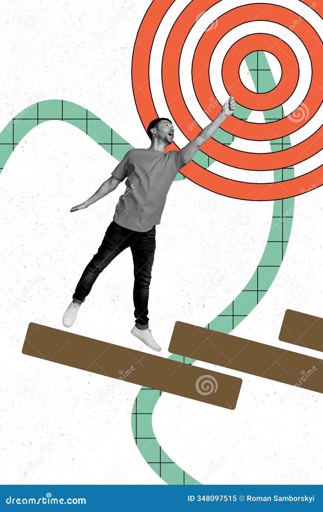 Vertical Image Collage Young Man Achieve Goal Aim Target Accomplishment ...