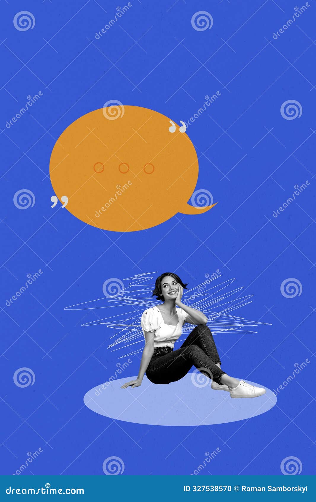 Vertical Image Collage Young Smiling Girl Dreamy Face Imagine Textbox ...