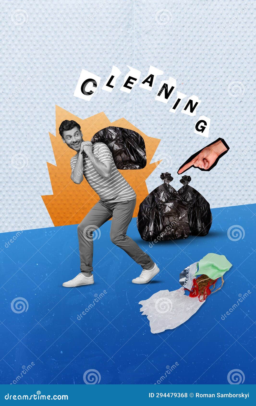 Vertical Image Creative Composite Collage Photo of Positive Guy Pull ...