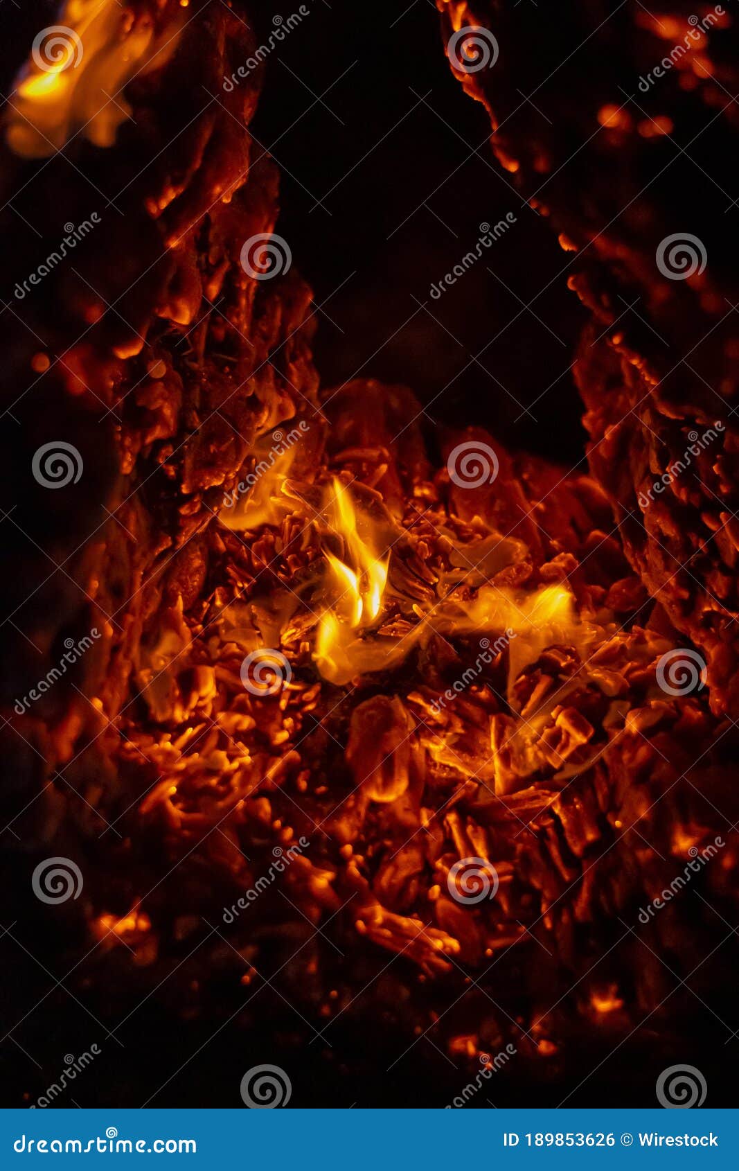 Vertical Image of Embers of a Burning Log Creating a Fiery Background ...