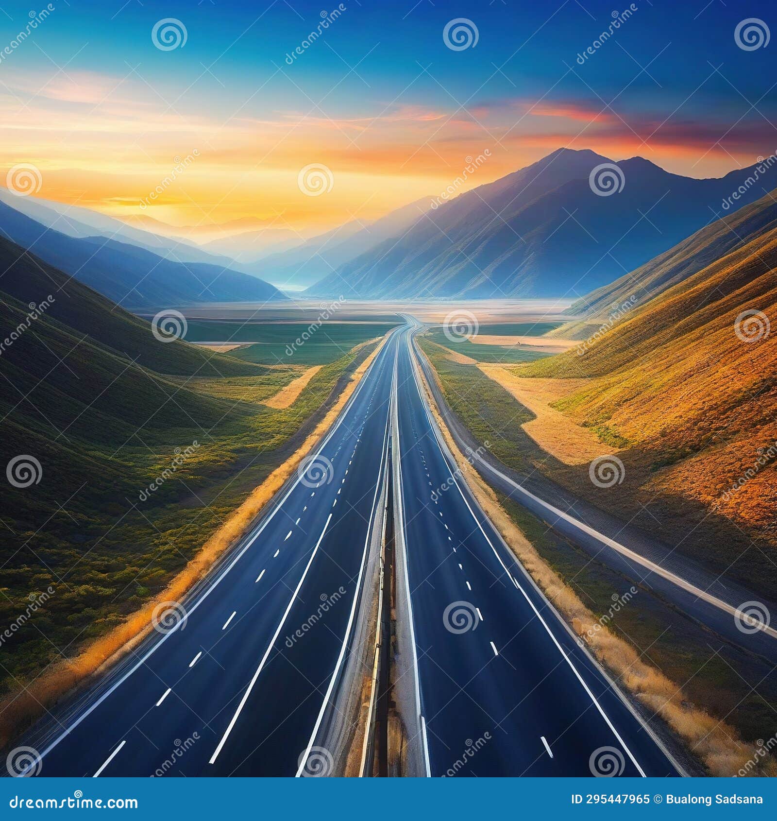 Vertical Highway Crossing A Two Lane Road Featuring White Lane Markings ...