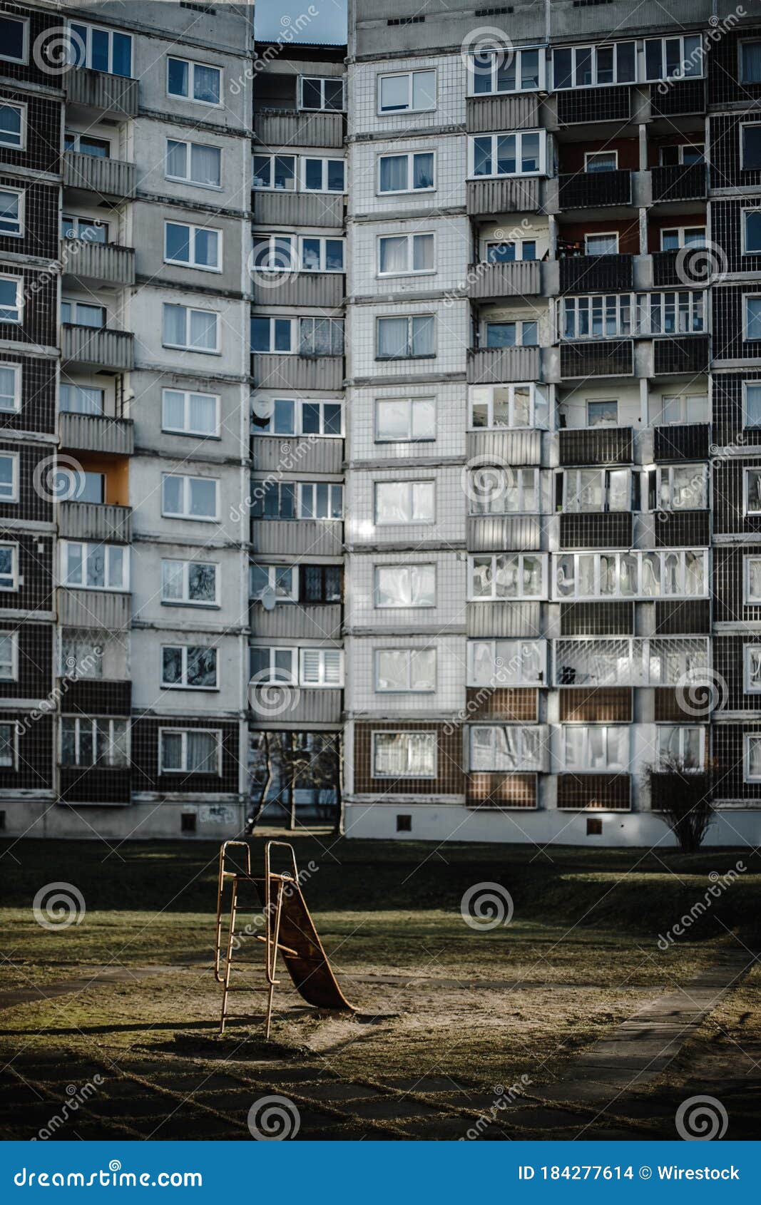 Vertical Image of the Facade of Old Apartment Buildings, with an Old ...