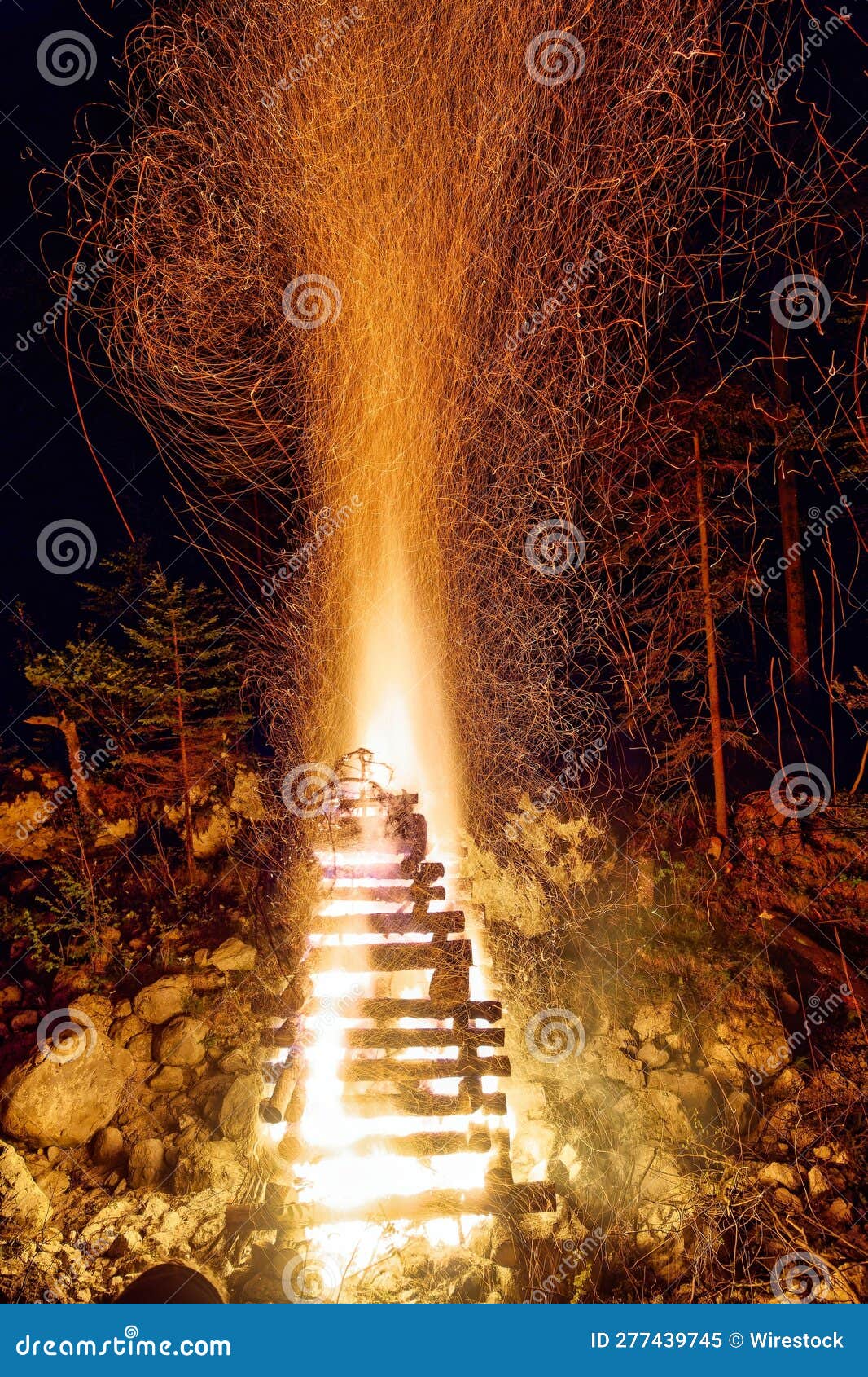 Vertical Image of a Large, Blazing Bonfire, with Bright Orange and ...