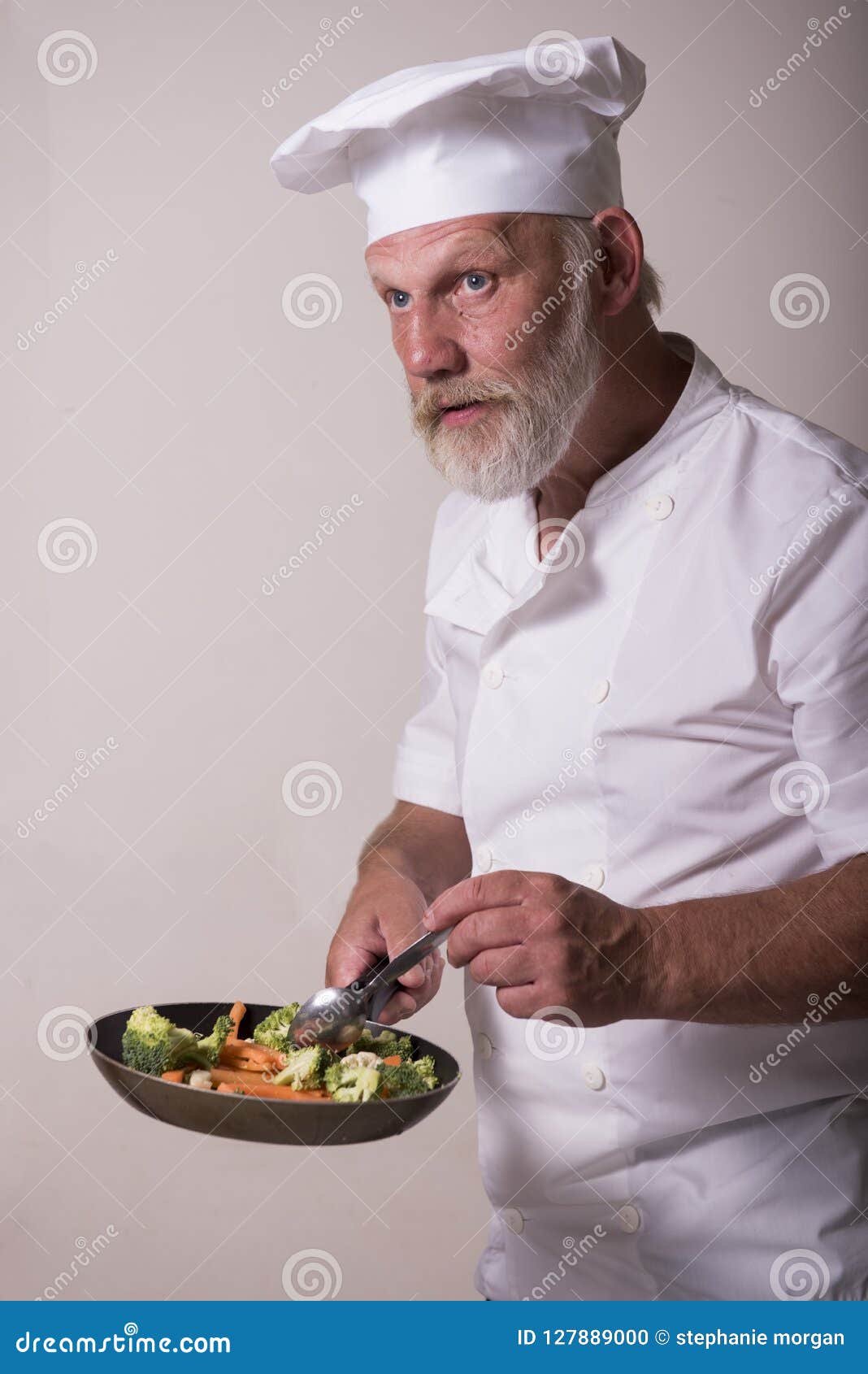 Mature Chef Cooking on a White Background Stock Photo - Image of frying ...