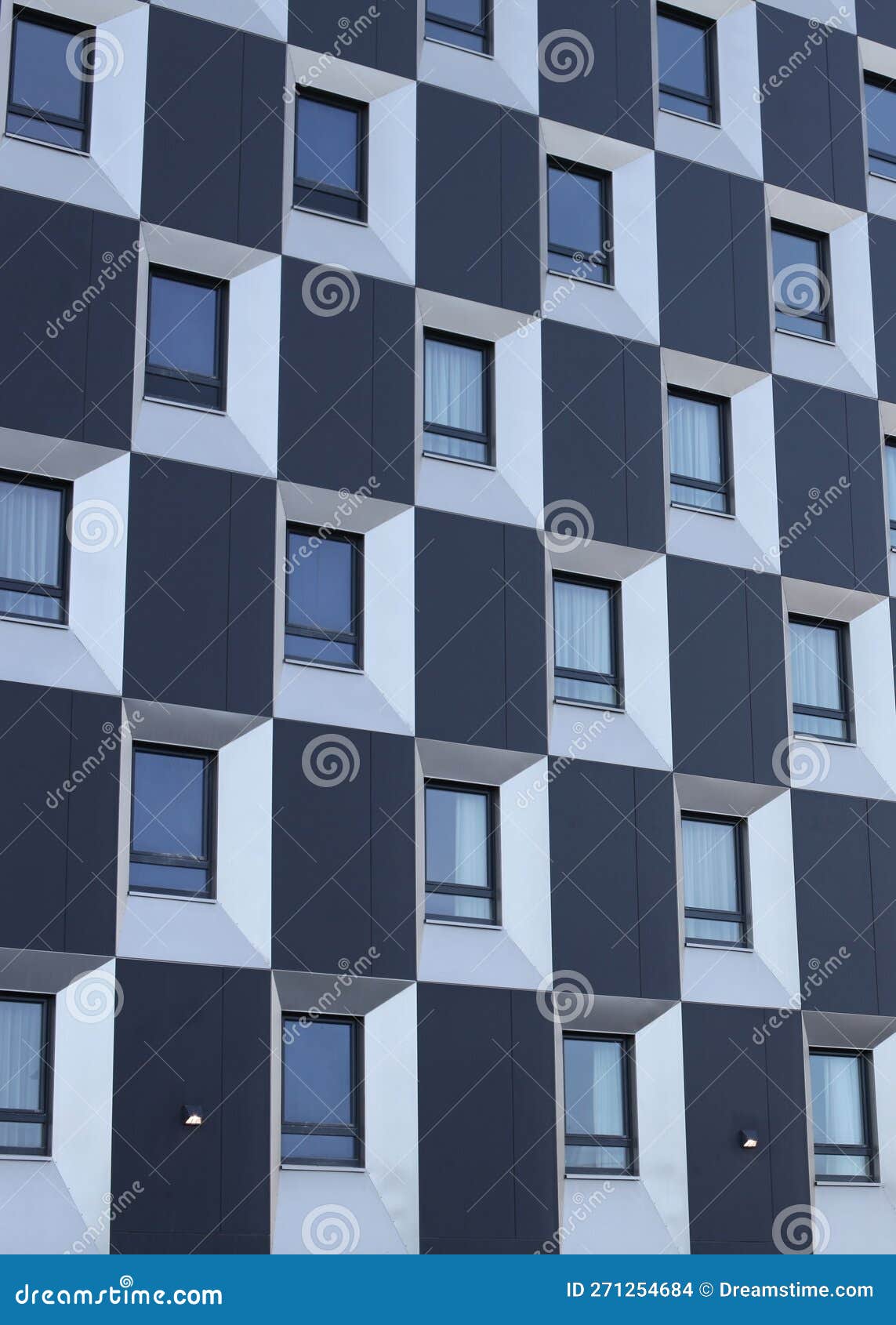 Vertical Image of a Modern Building Black White Square Windows, Perfect ...