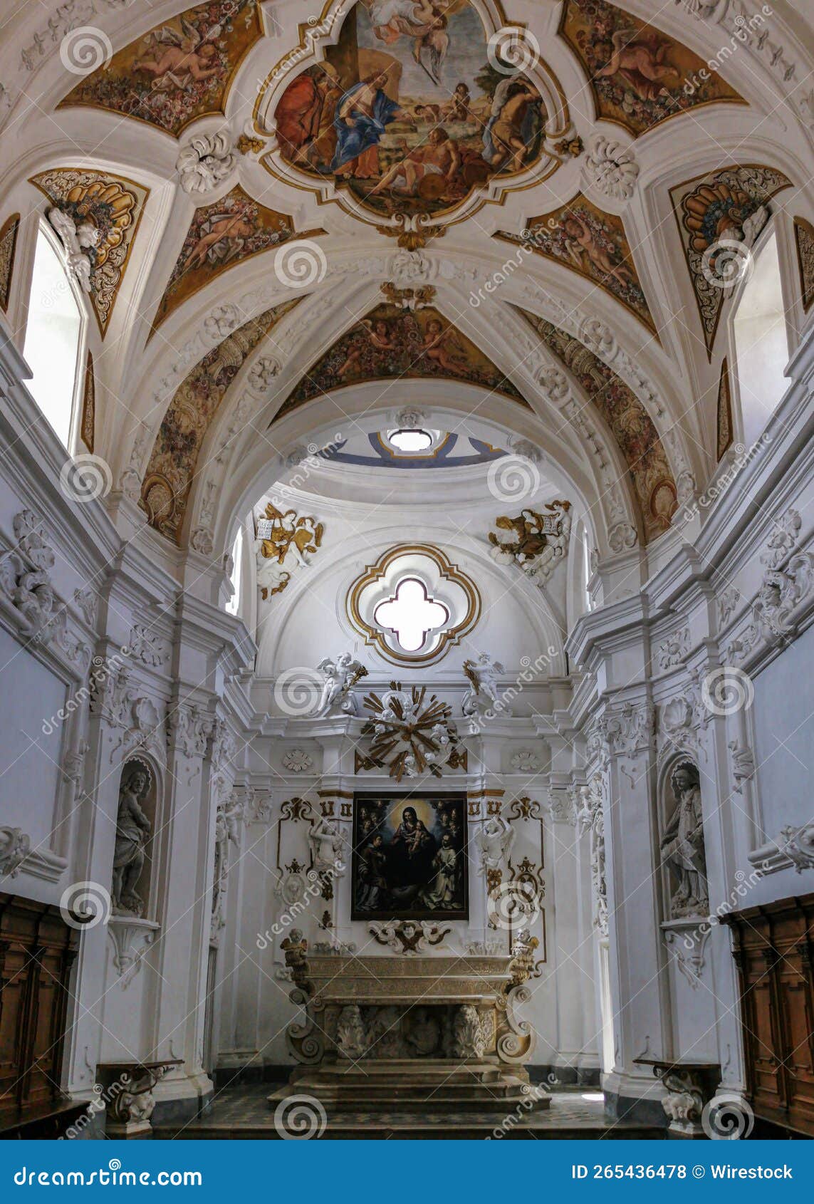 Vertical Image of a Monastery with Paintings and Statues in Baroque ...
