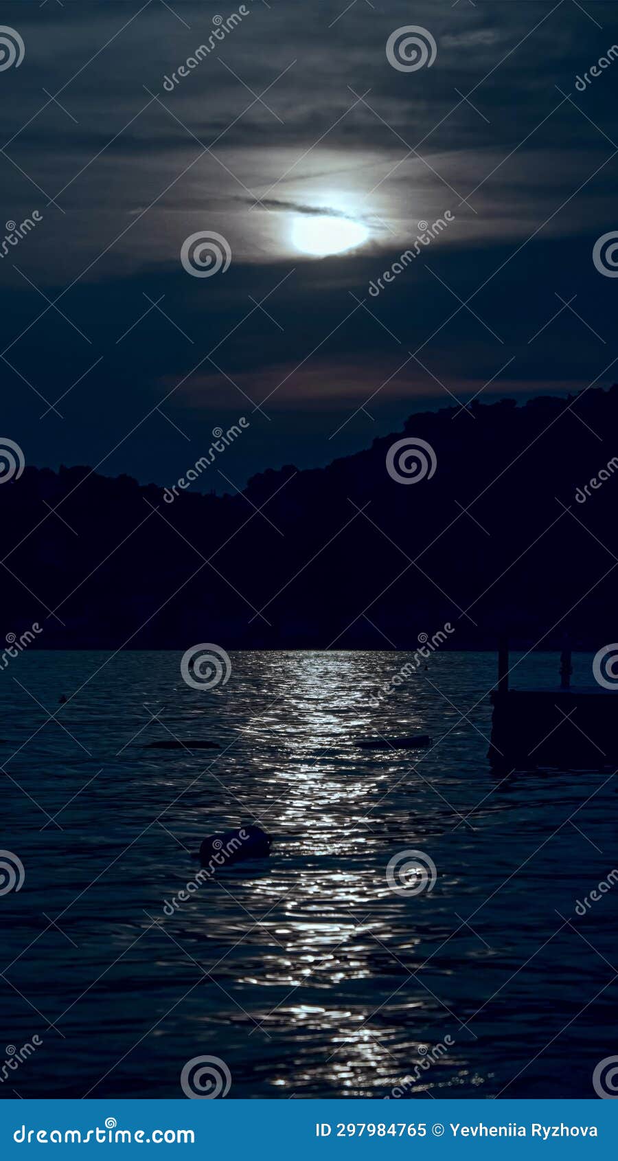 Vertical Image of Moonpath Over the Sea Waves. Moon Shining and ...