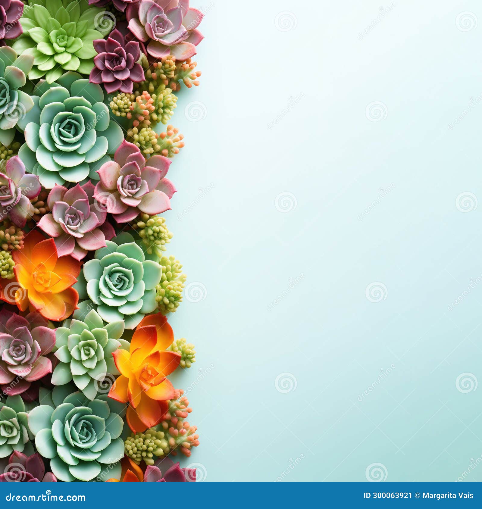 Vertical Image of Multicolored Succulent Frame on Blue Background Top ...