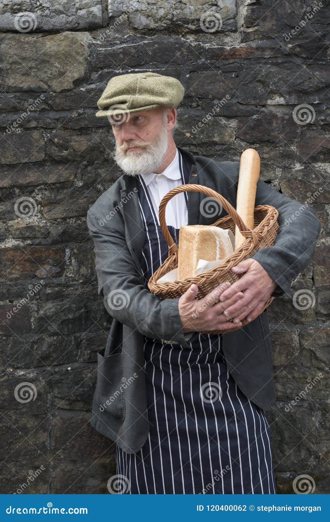 Old Fashioned 1940 Baker with Bread Basket Stock Photo - Image of ...