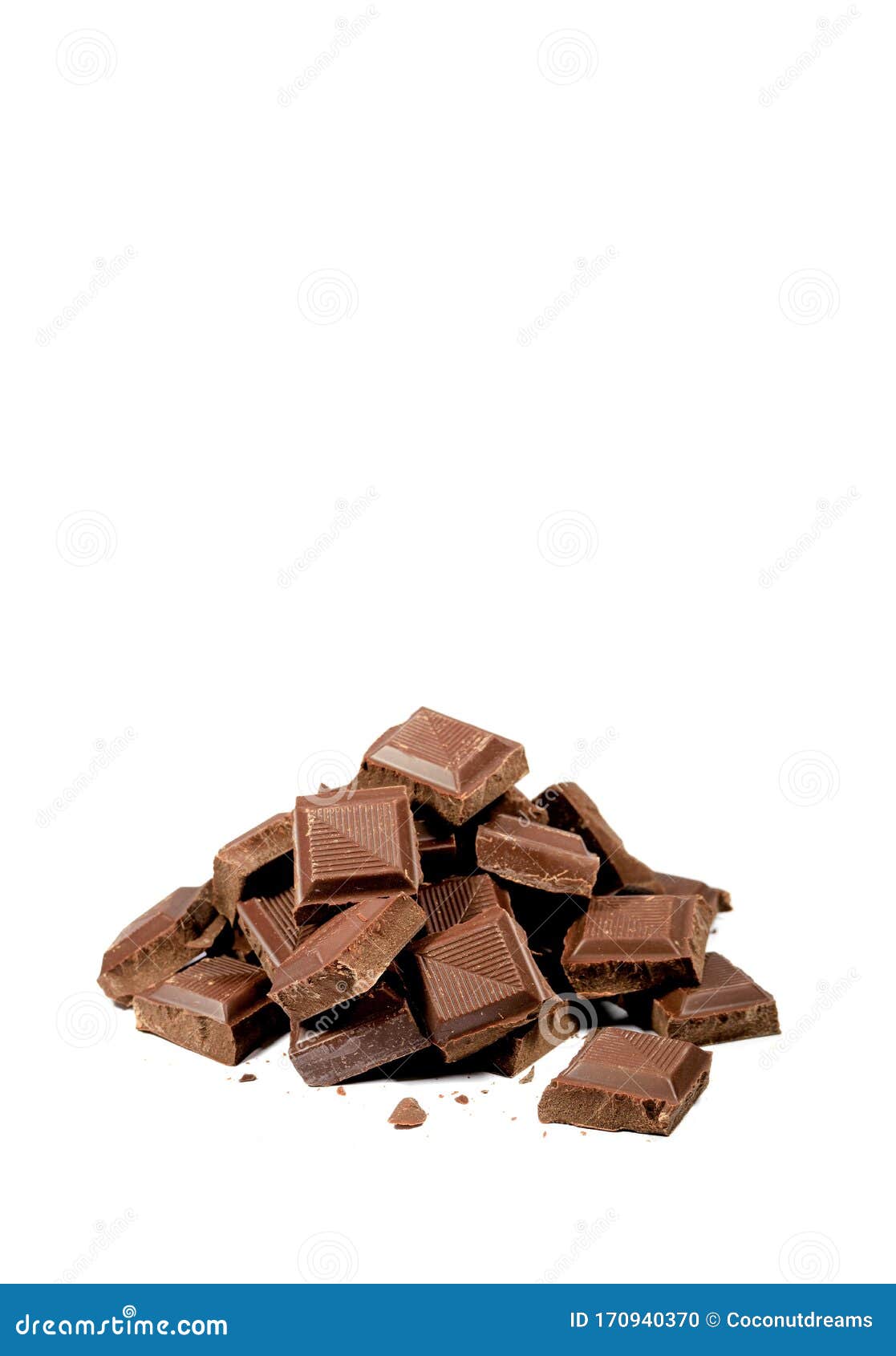 Vertical Image of Pile of Chocolate Chunks Isolated on White Background ...