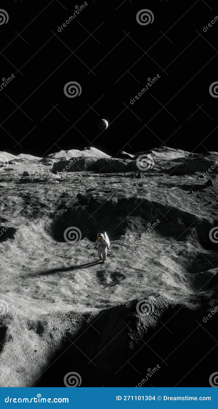 Vertical Image of a Space Explorer Standing on the Moon S Surface Stock ...