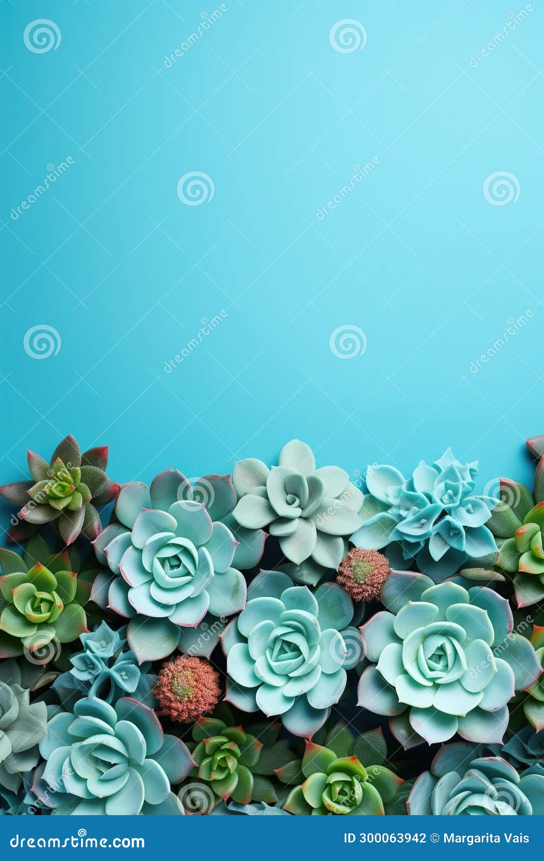 Vertical Image Succulent Frame on Blue Background Top View, Beautiful ...