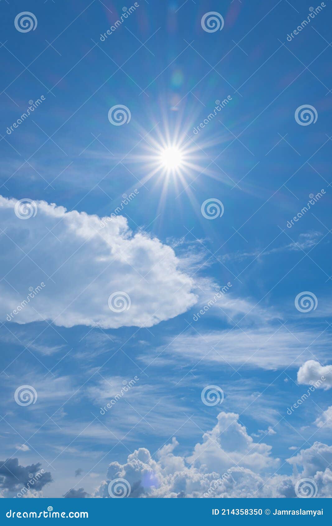 Vertical Image of Sun on Blue Sky with Sunbeams and Clouds Stock Photo ...