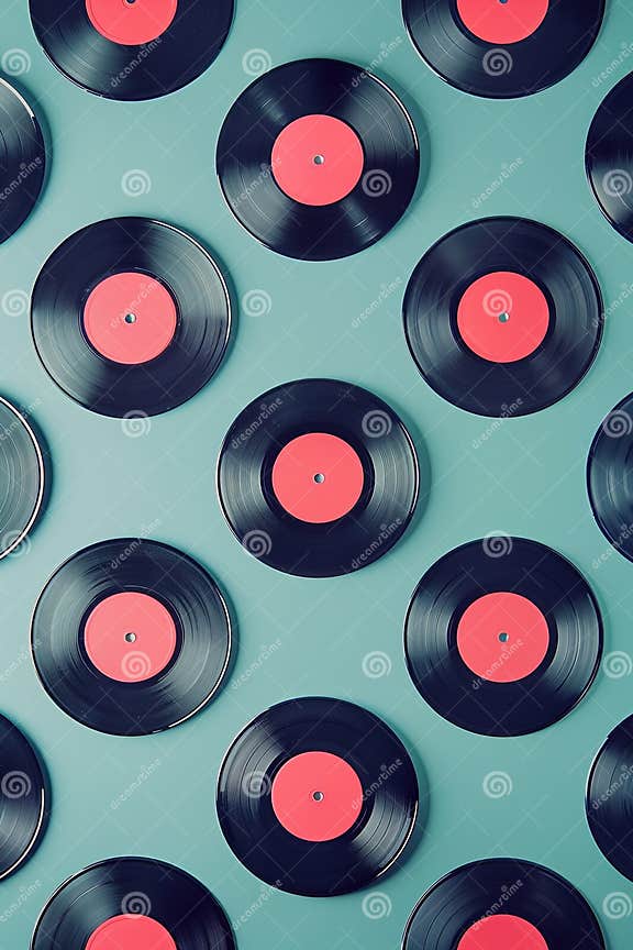 Vertical Image Top View Pattern of Vinyl Records on Blue Background ...
