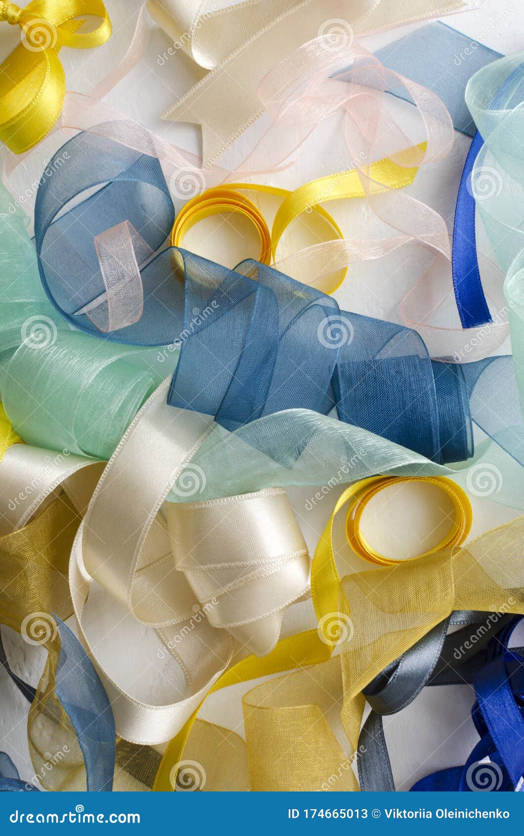 Vertical Image. Top View of Various Types of Ribbons on the White ...
