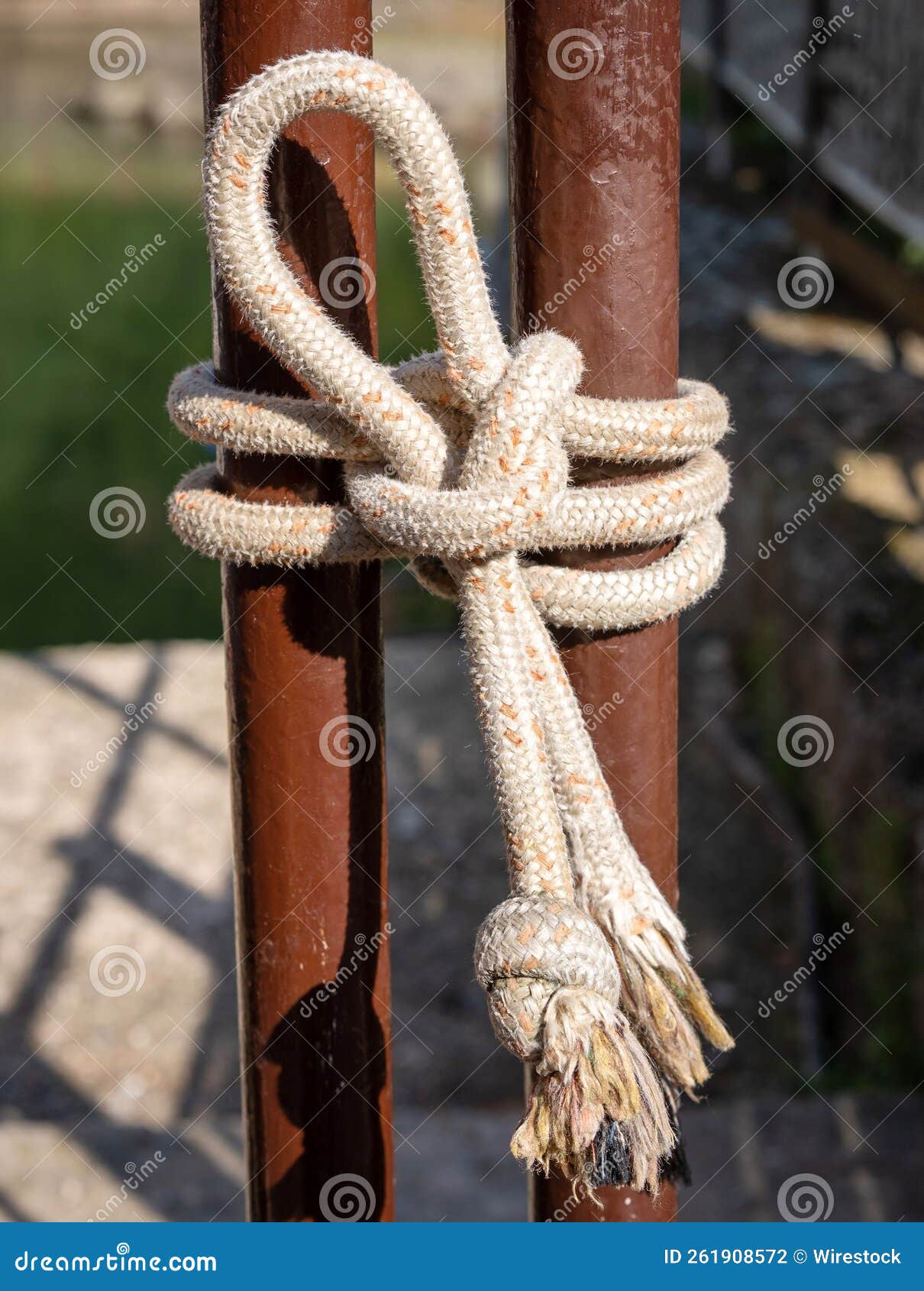 Vertical Image of Two Metallic Tubes of Gate Tightly Closed with Rope ...